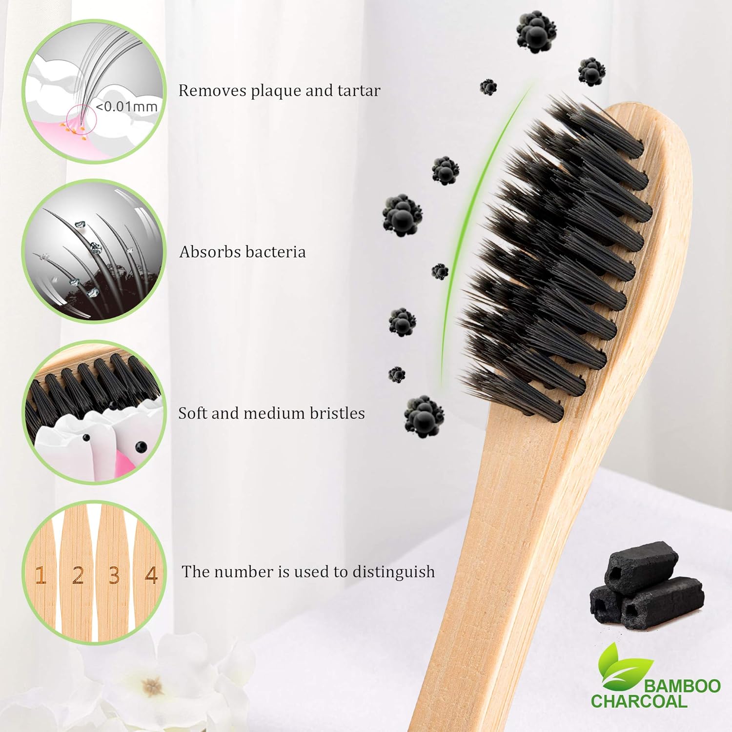 BisiOOrganics Bamboo Hygiene Set – Pack of 4 Bamboo Brushes, 200 Bamboo ...
