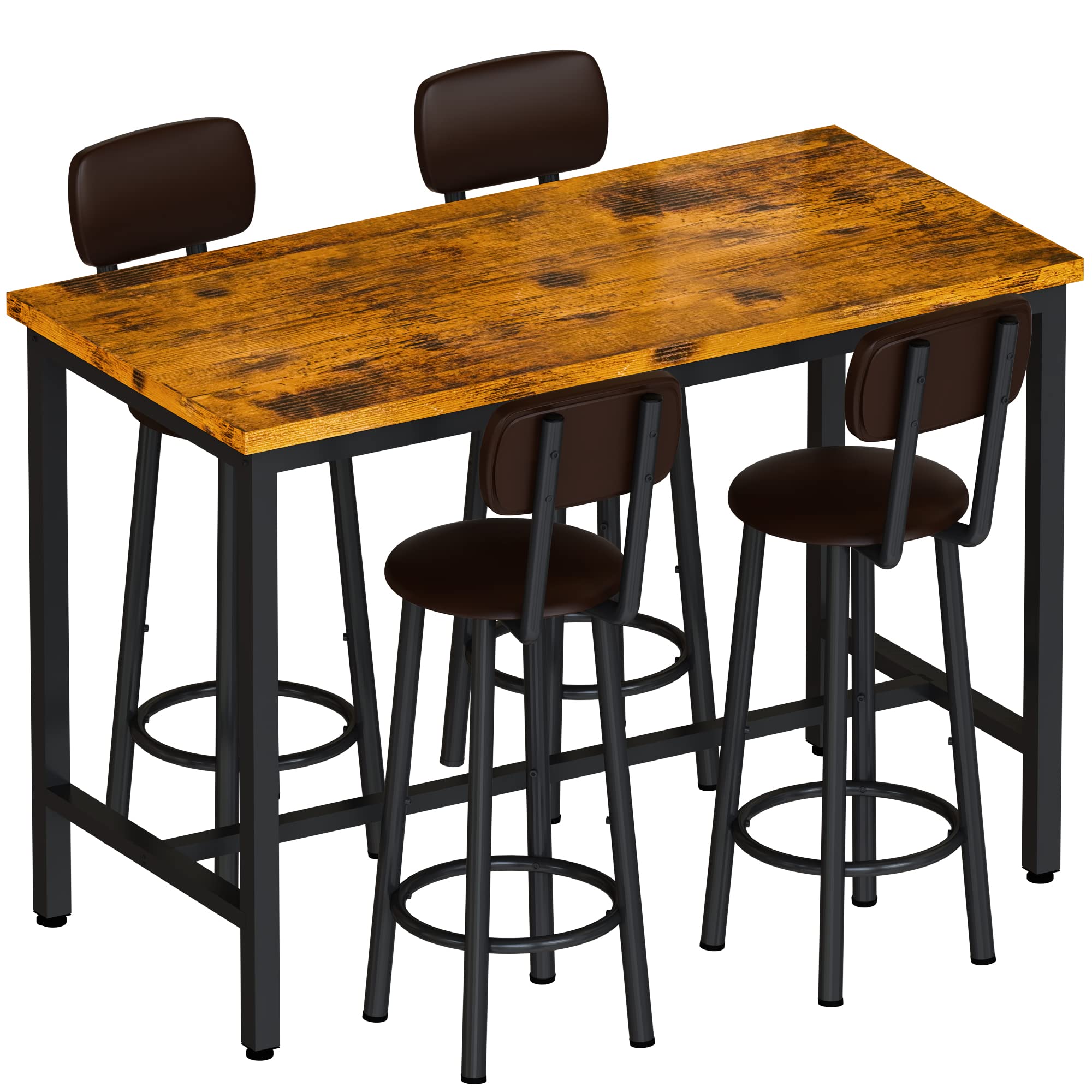 AWQM Bar Table And 4 Chairs Set Industrial Counter Height Pub With 5 Pieces Dining Home Kitchen ...
