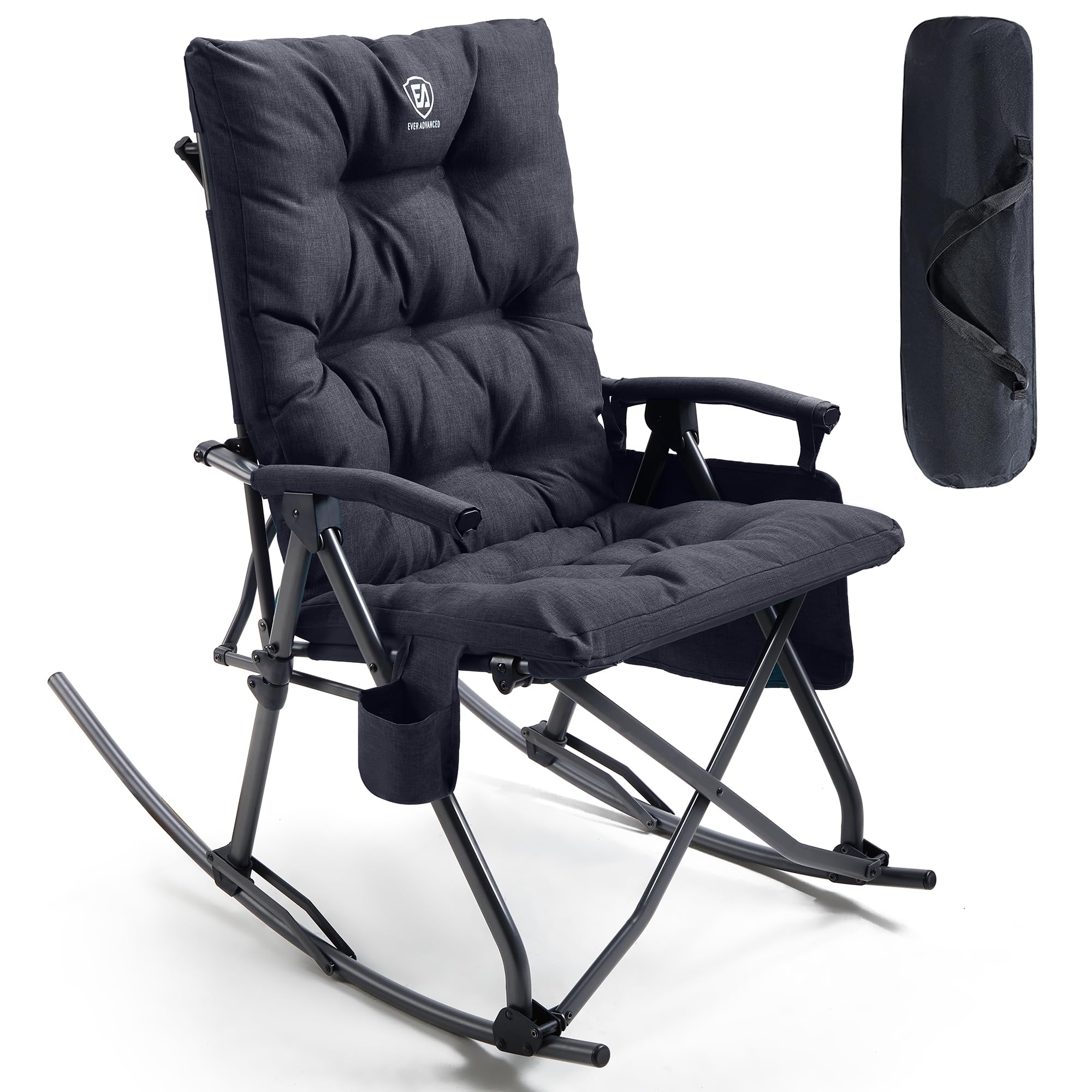EVER ADVANCED Oversized Folding Rocking Camping Chair, Padded Portable ...