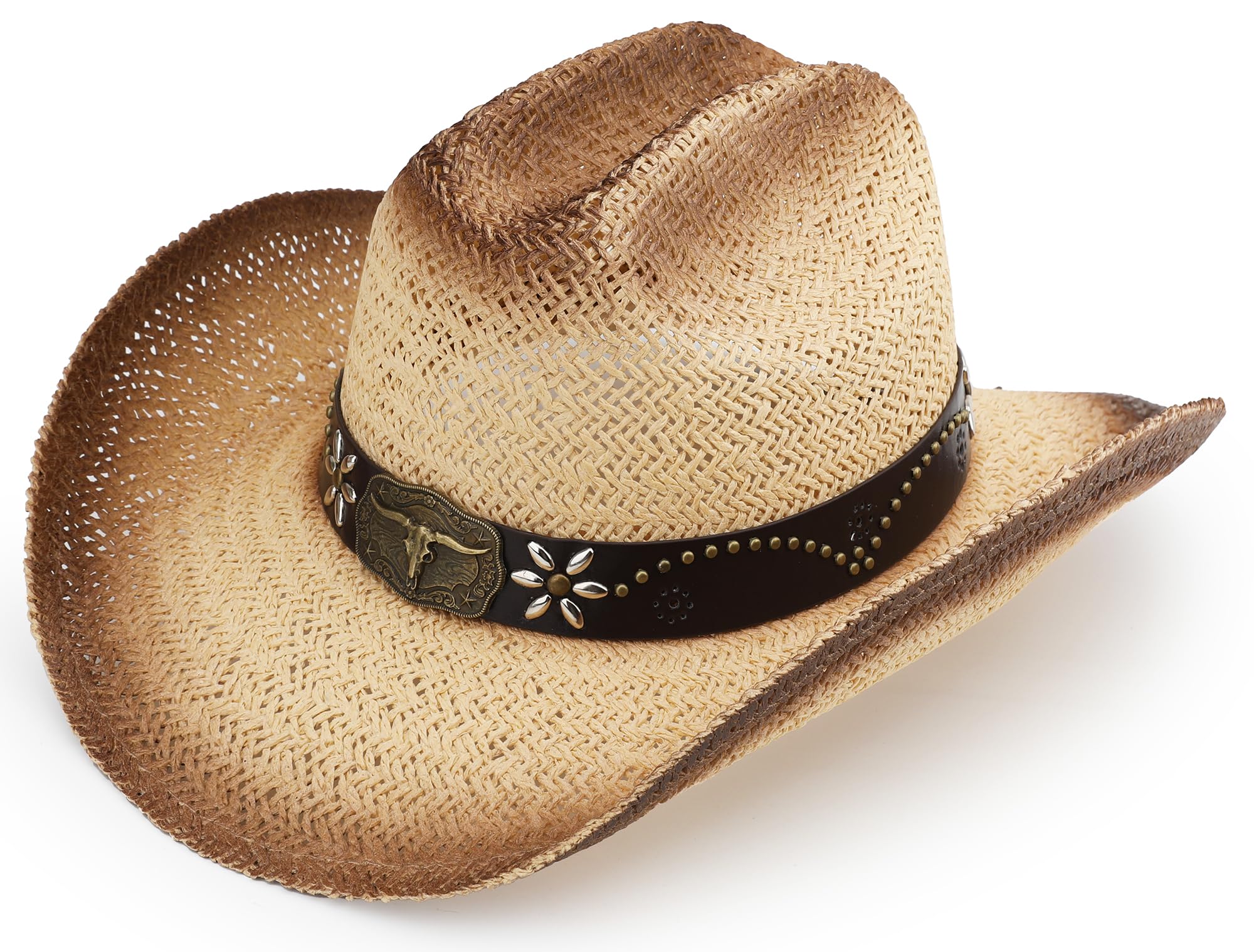 Melesh Straw Cowboy Hat, Western Cowgirl Hat, Wide Brim Sun Beach Hat ...