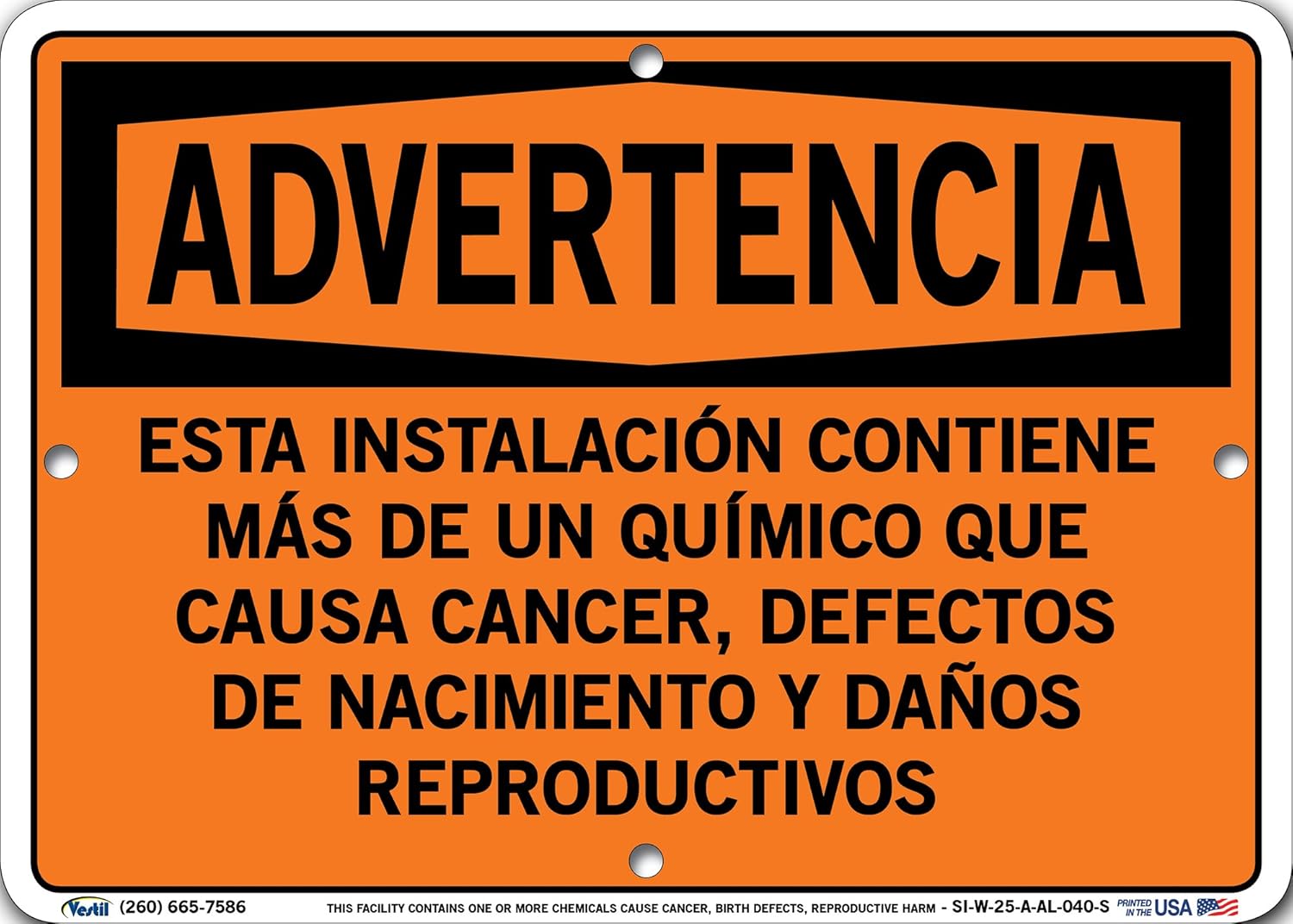 Vestil SI-W-25-E-LB-011-S THIS FACILITY CONTAINS ONE OR MORE CHEMICALS ...