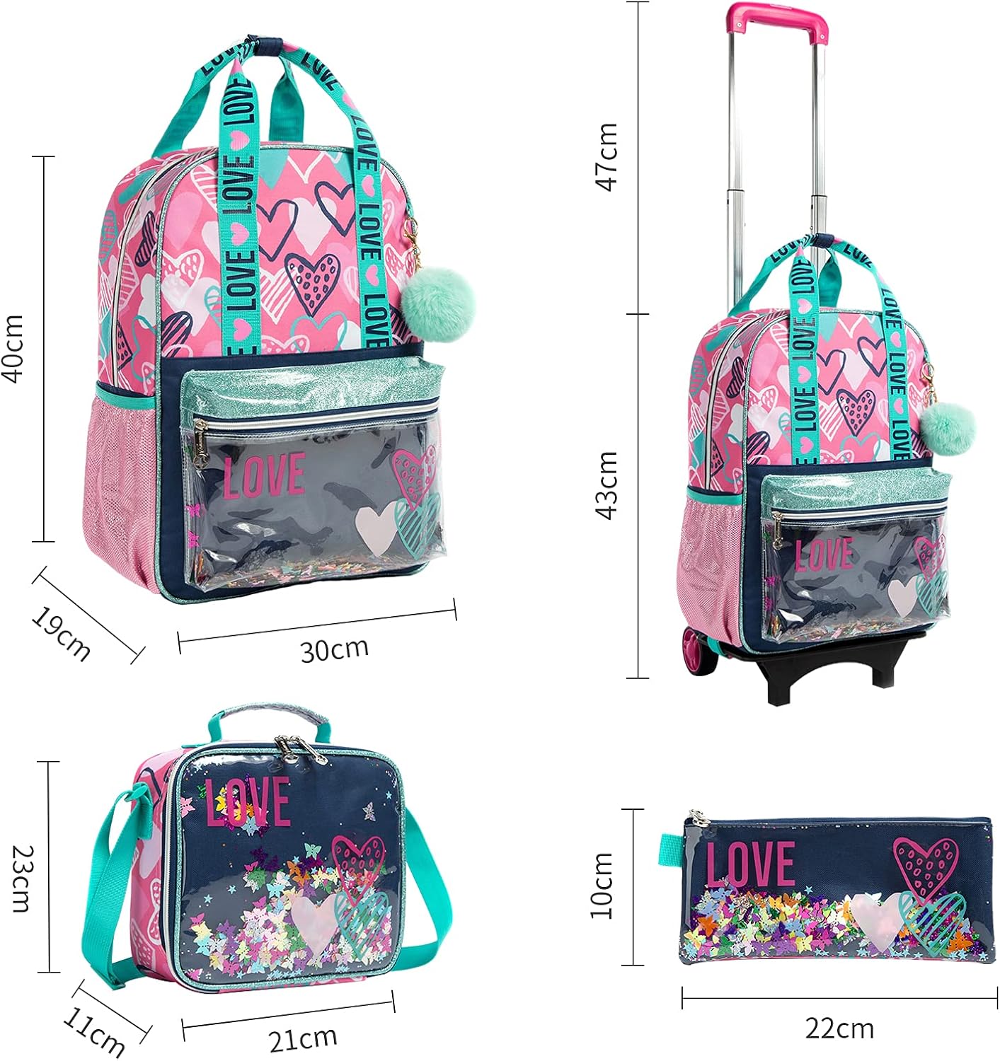 Children Trolley Bag Kids School Rolling Backpack Girls Backpack School ...