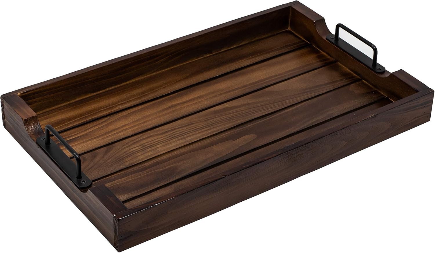 Amazon.com | Wooden Serving Tray 20 Inch with Strong Black Metal ...