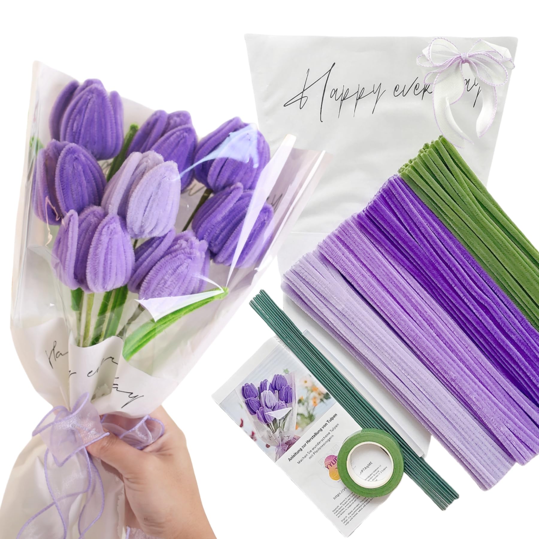 YYUENGTAK Violet Tulip bouquet pipe cleaners for crafts, pipe cleaner ...