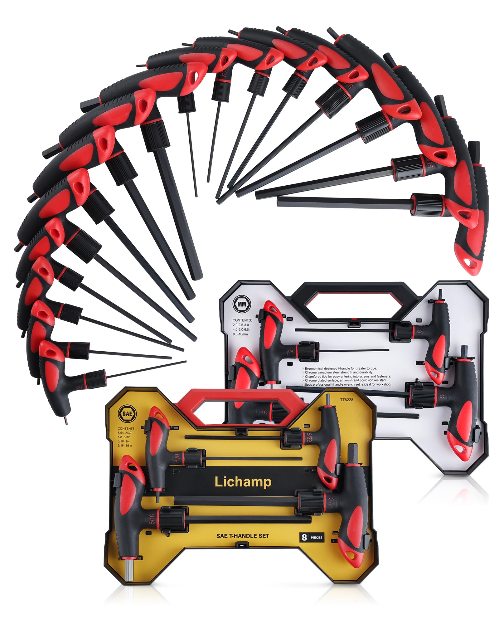 Lichamp T Handle Allen Wrench Set SAE Metric, 16 Piece Standard Thandle ...