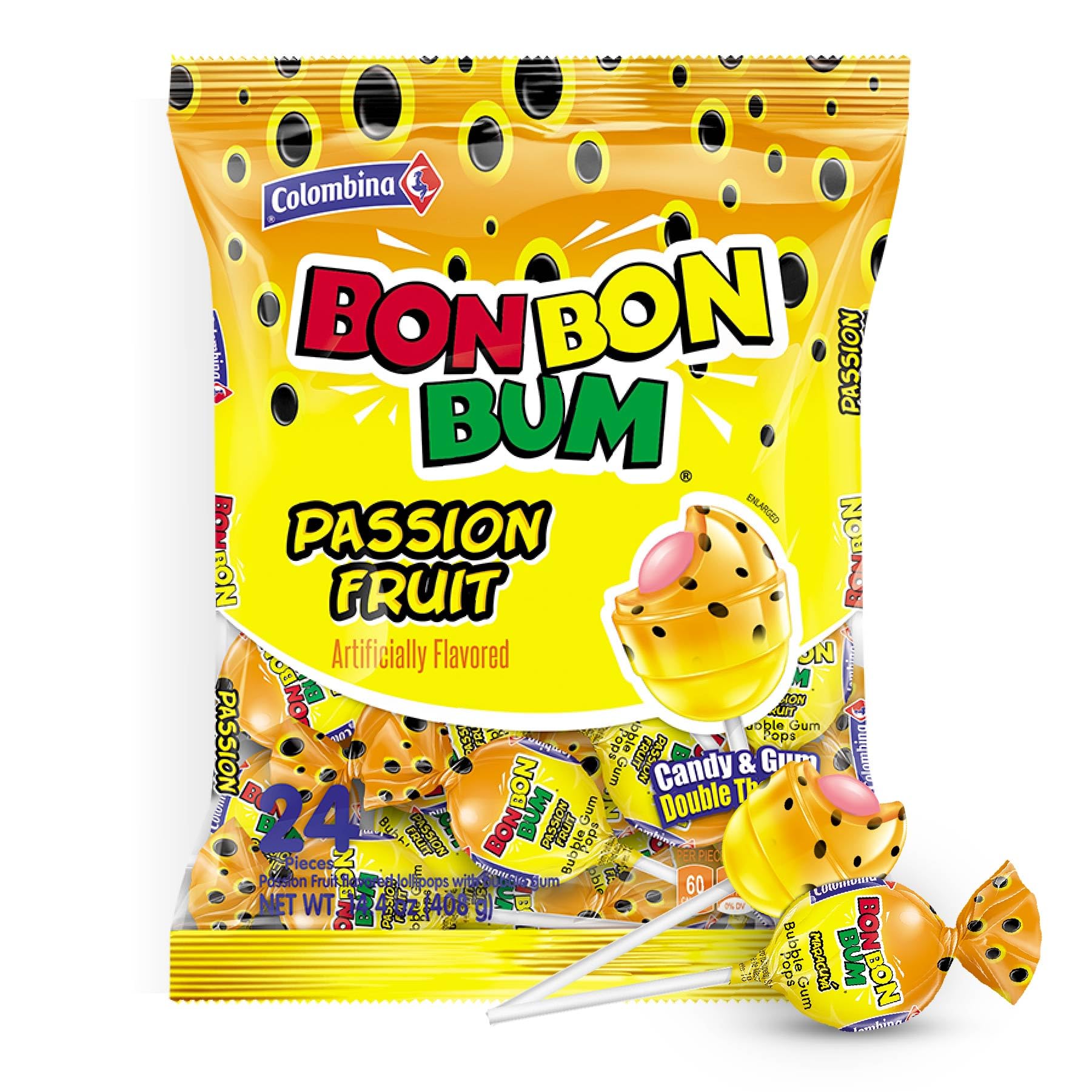 Mua Colombina Bon Bon Bum Lollipops w/Bubble Gum Center, Passion Fruit ...