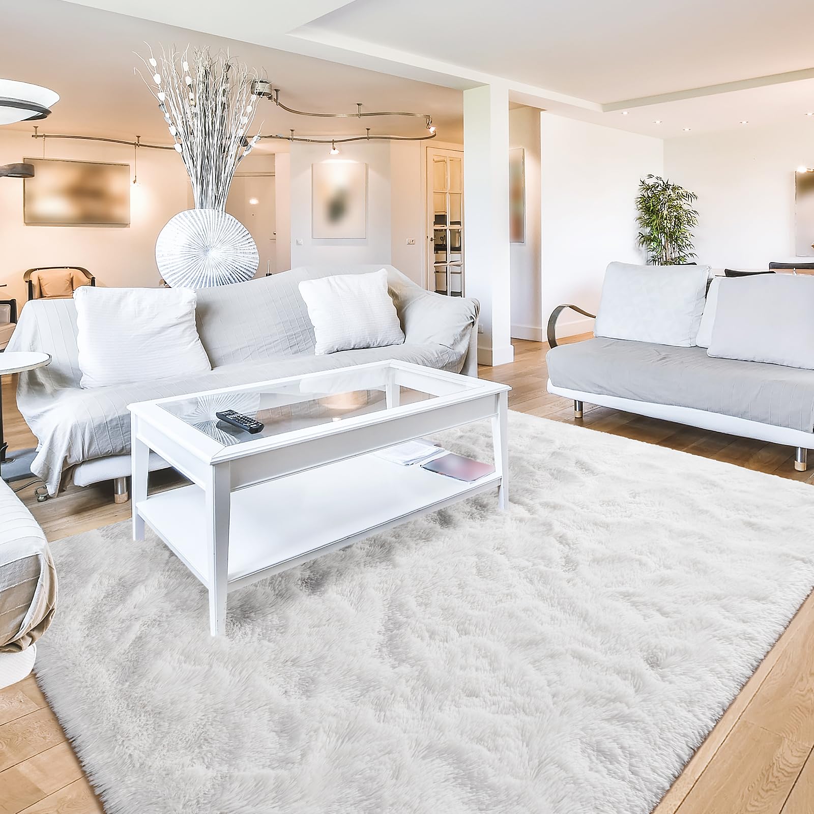 Terrug Fluffy Large Area Rugs for Living Room Bedroom, White 5x8 Rug ...