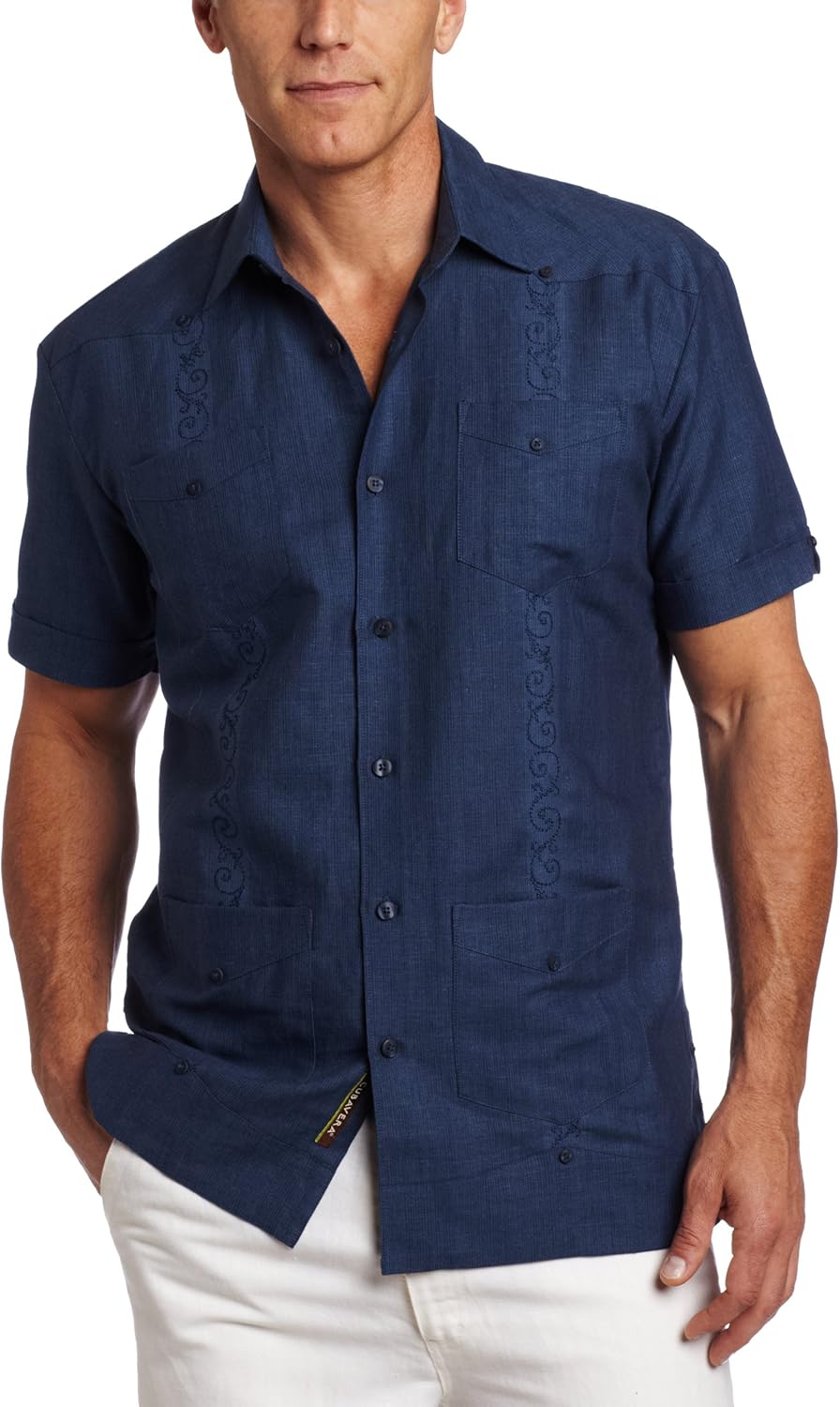 Cubavera Men's Short Sleeve Stripe Guayabera Shirt, Dress Blues, XX ...