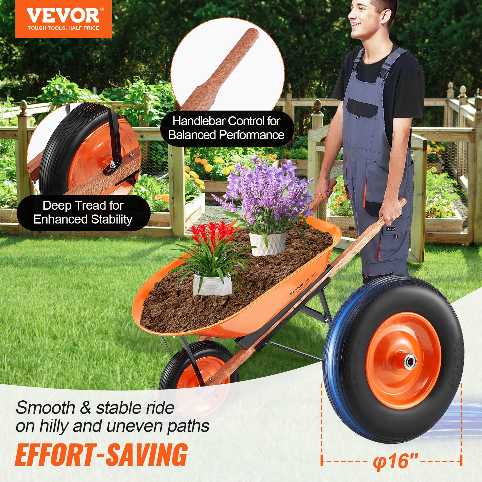 Mua VEVOR Wheelbarrow Cart, 5 Cu. Ft. Load & 265 lbs Capacity, One ...
