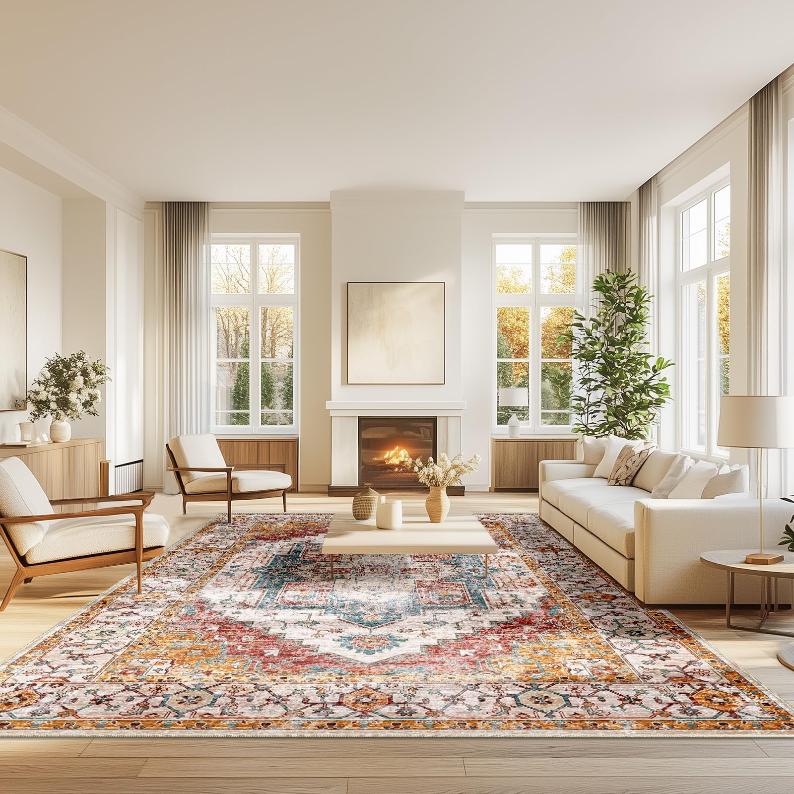 Washable Area Rugs 8x10 Large 8x10 Area Rugs Non Slip Rug Low Pile Area ...