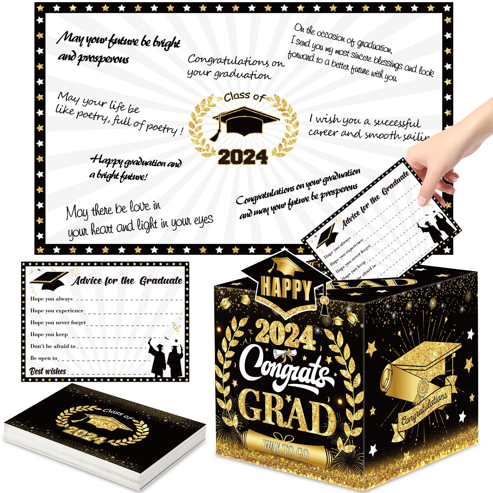 Class of 2024 Graduation Cards Box with 36PCS Graduation Advice Cards ...