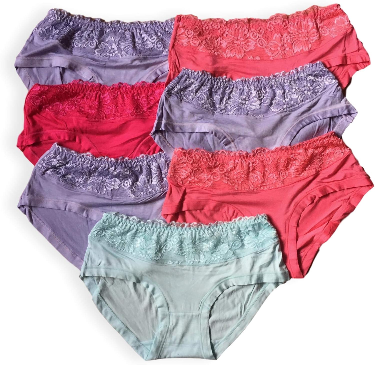 Soft Teen Girls Underwear 7 Pack Bamboo Lace Top Cotton Briefs/Pants ...
