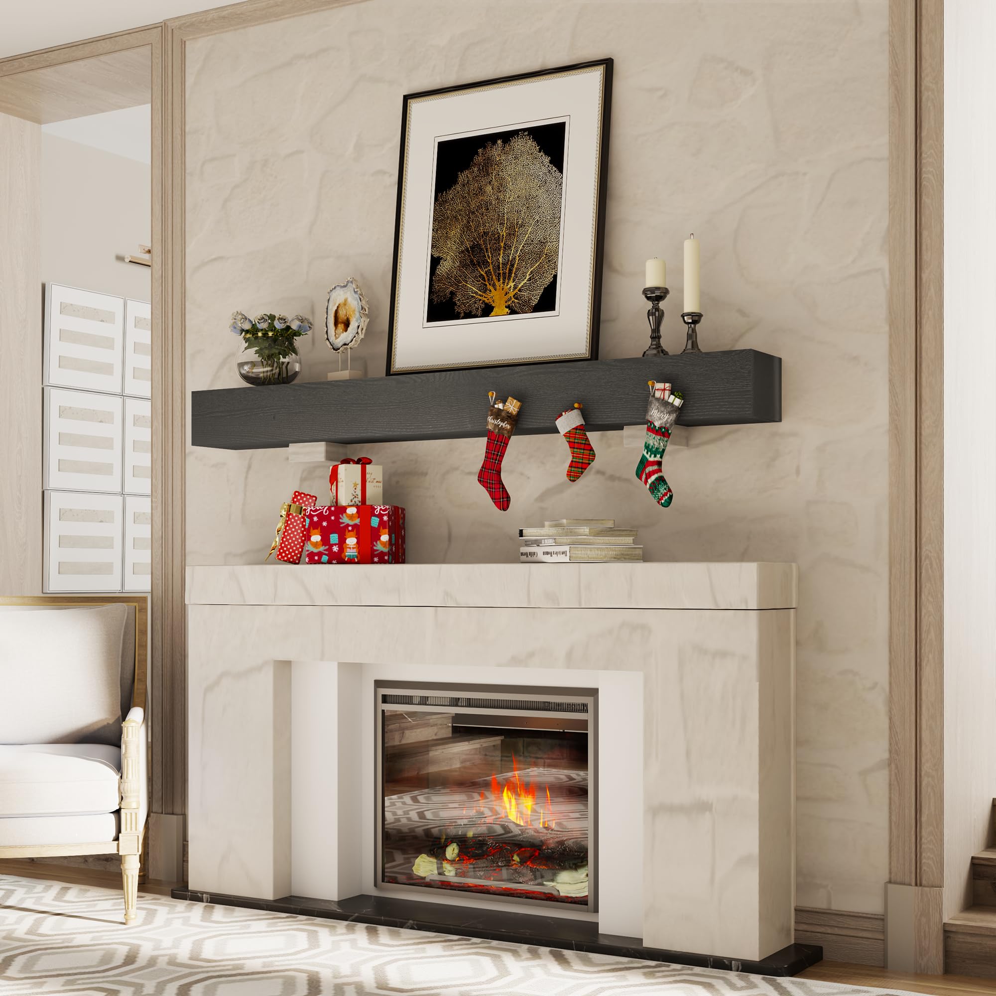Heimlove Fireplace Mantel 60 Inch,Floating Fireplace Mantel Wood Shelf ...