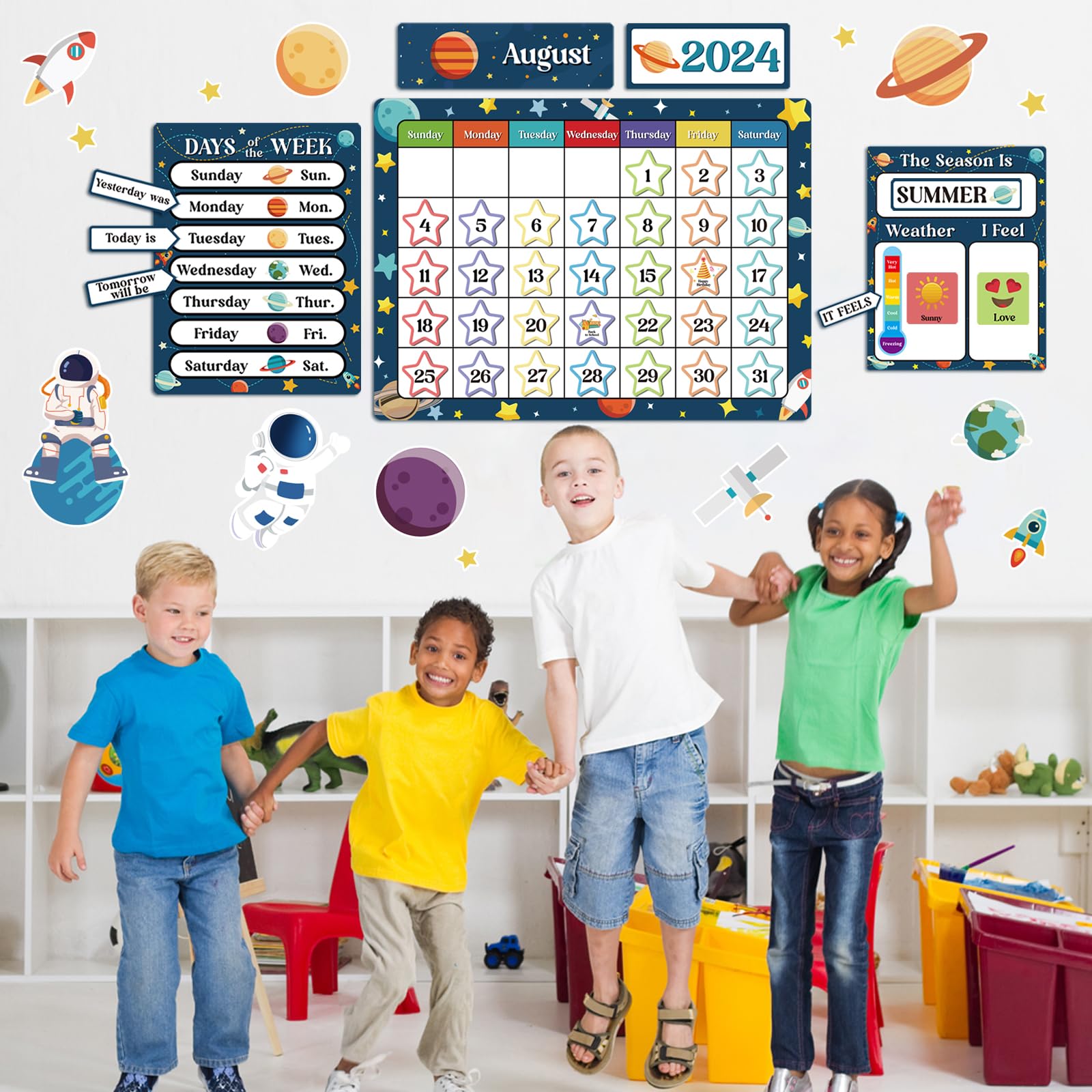 Mua 122pcs Cartoon Space Classroom Calendar Bulletin Board Set with ...