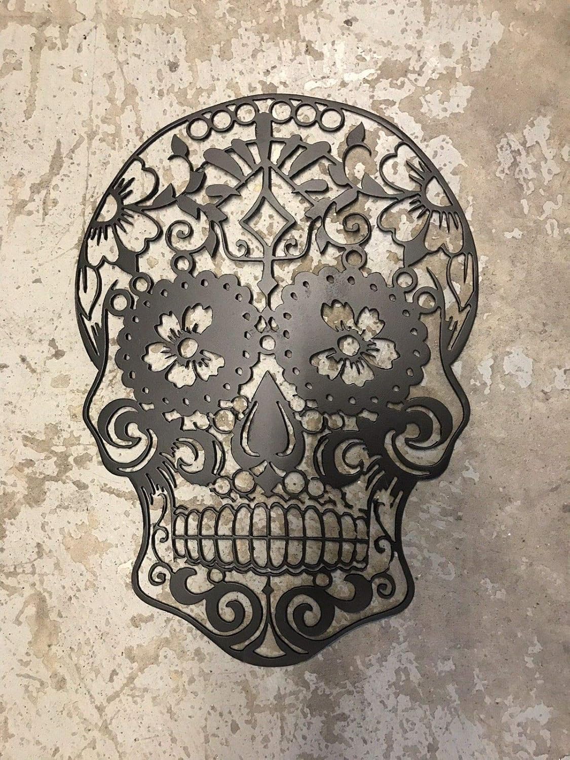 Amazon.com: Sugar Skull Metal Art Wall Decor - Black - 18" x 12": Home ...