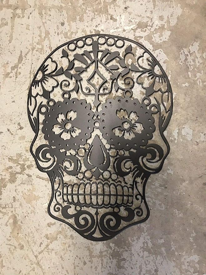 Amazon.com: Sugar Skull Metal Art Wall Decor - Black - 18" x 12": Home ...