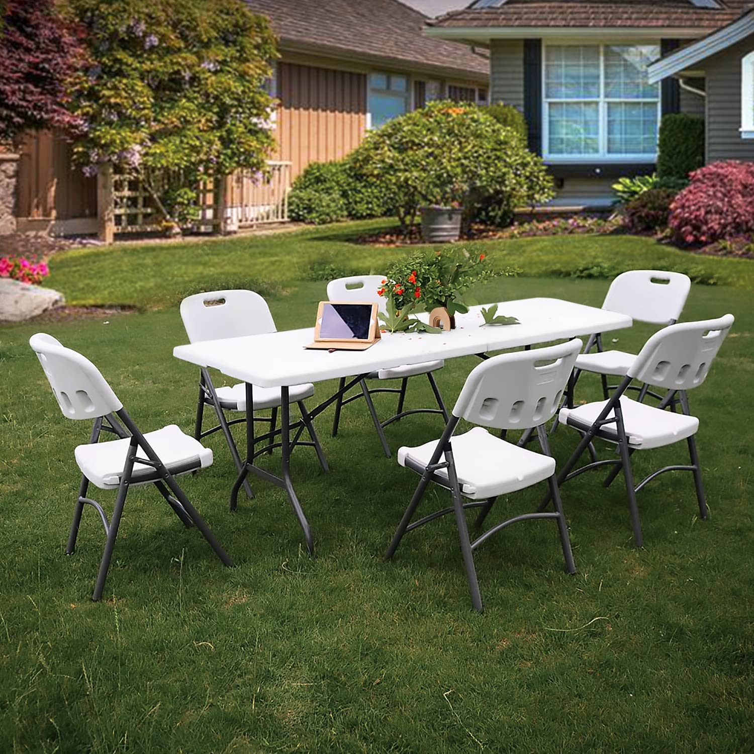 MoNiBloom 8Ft Folding Heavy Duty Utility Table, Indoor Outdoor Portable ...