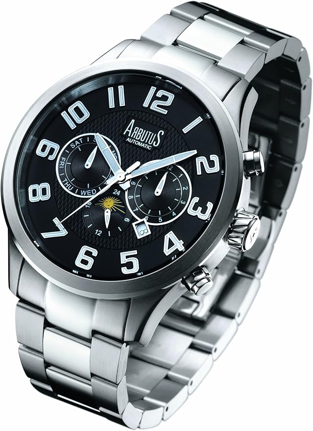 Arbutus Men's Automatic Watch with Black Dial Analogue Display and ...