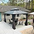 Amazon.com : Domi 10' x 12' Hardtop Gazebo Permanent Metal Gazebo with Galvanized Steel Double ...