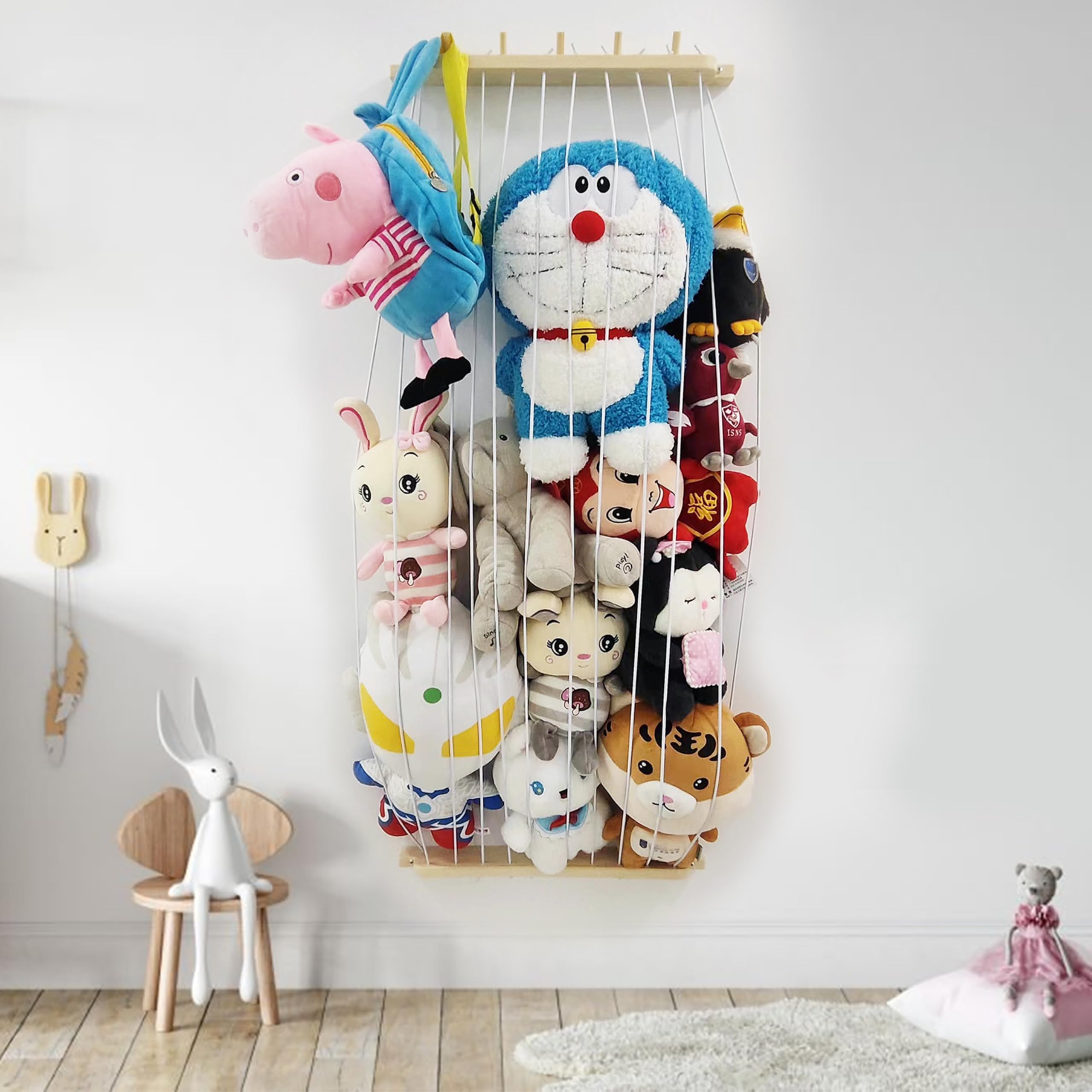 KSXLIUC Stuffed Animal Storage Wood Plush Toys Holder with Hooks ...