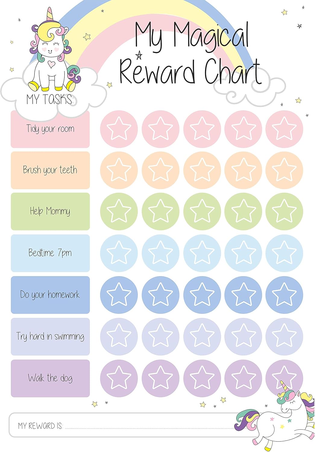 School Stickers A3 Magical Unicorn Reward Chart with Sparkly Stickers ...