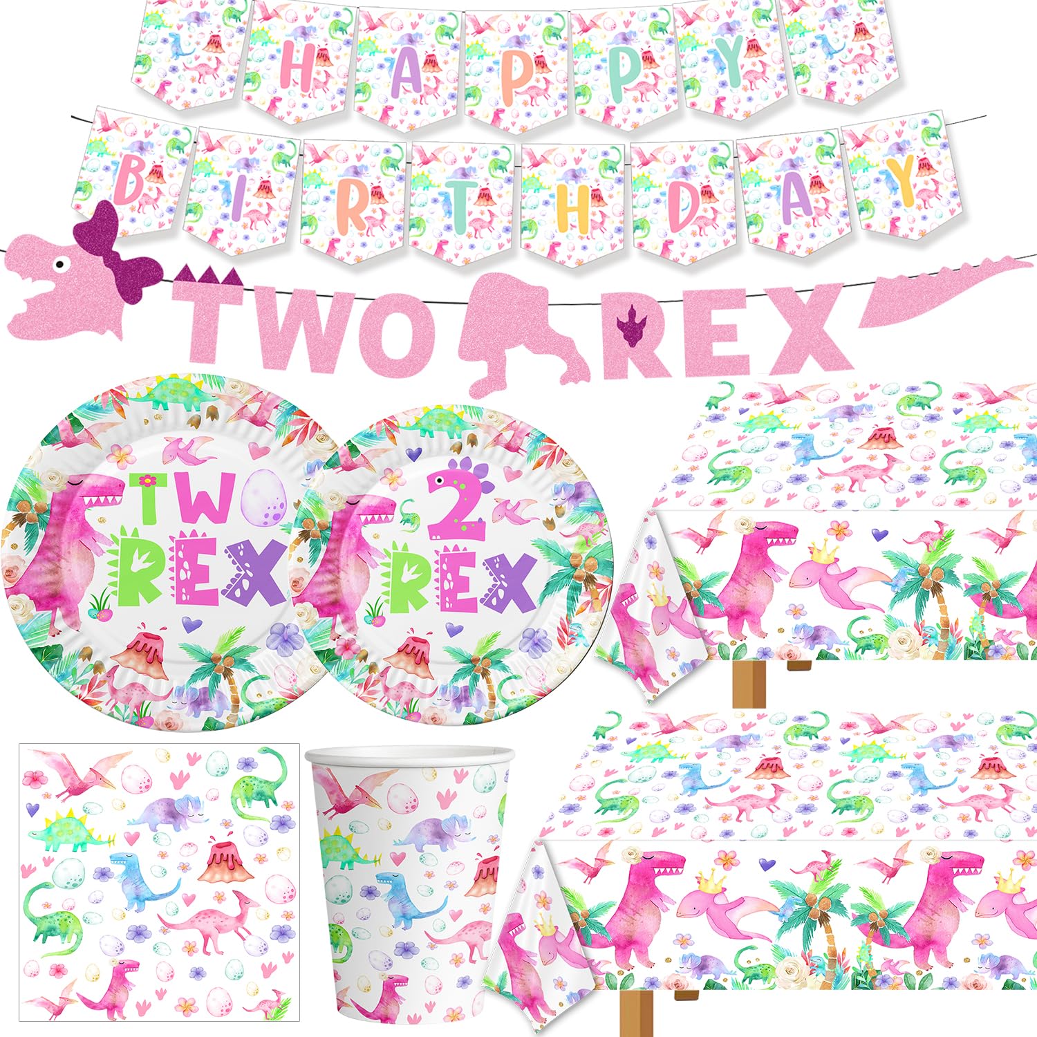 Dinosaur Birthday Decorations Girl Two Rex Birthday Decorations ...