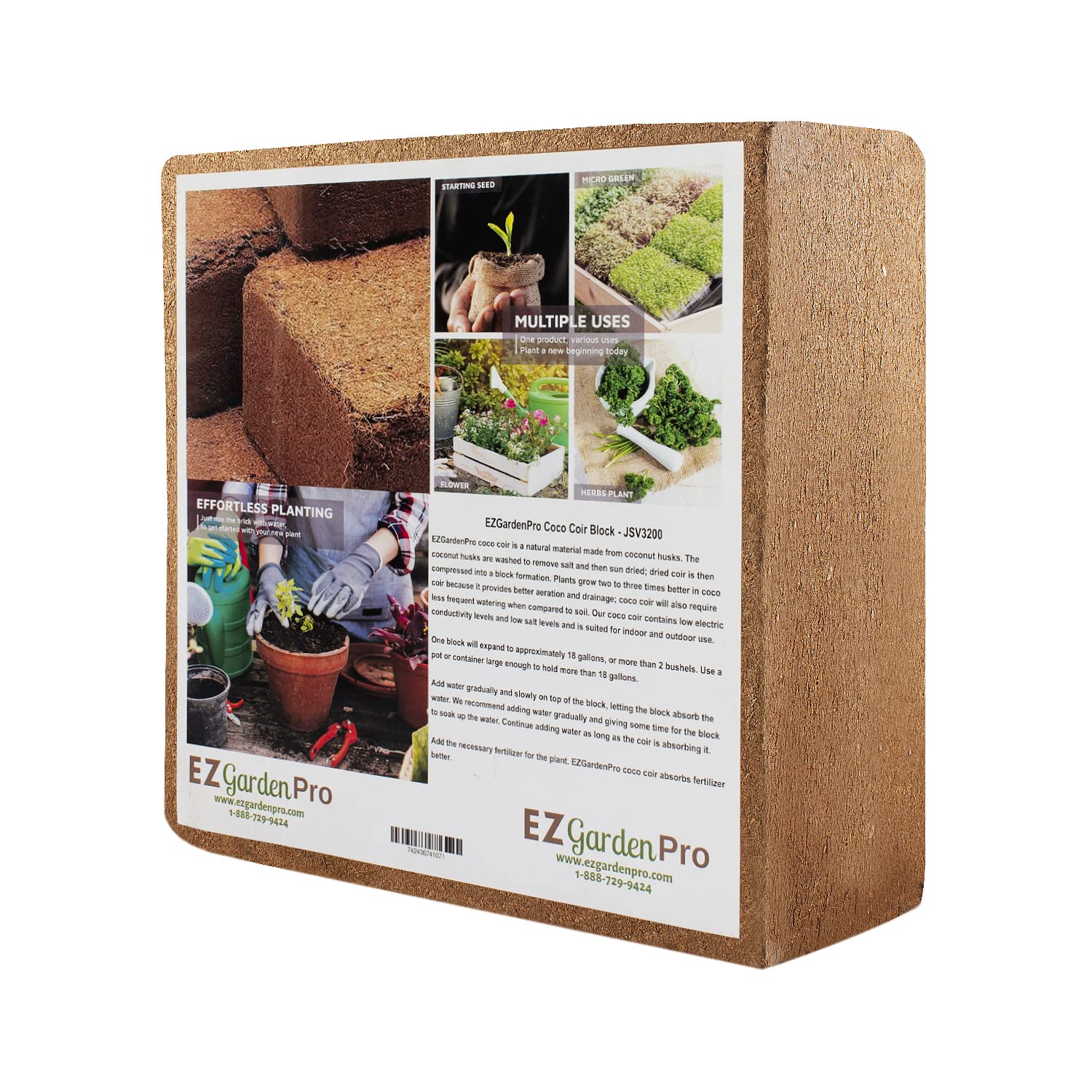EZGardenPro Compressed Coco Coir Brick (650 Grams) with Low EC & pH ...