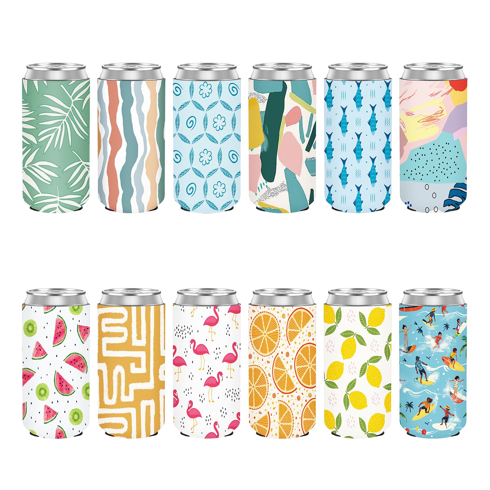 12 Pack Slim Can Cooler Sleeve Insulated Tall Cans 12 Oz Bulk Neoprene ...
