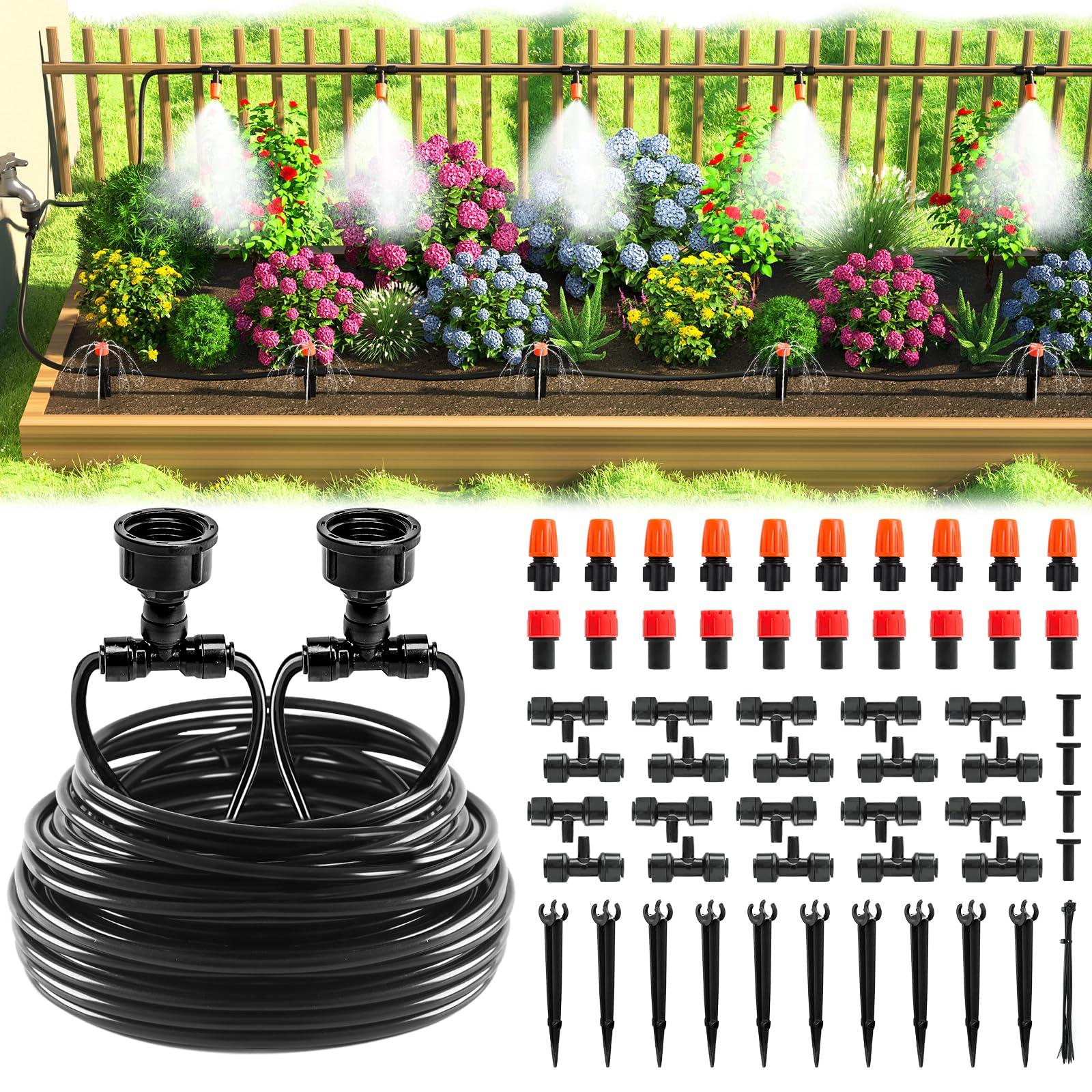 MIXC Drip Irrigation System, 50 FT Quick Connector Garden Watering ...