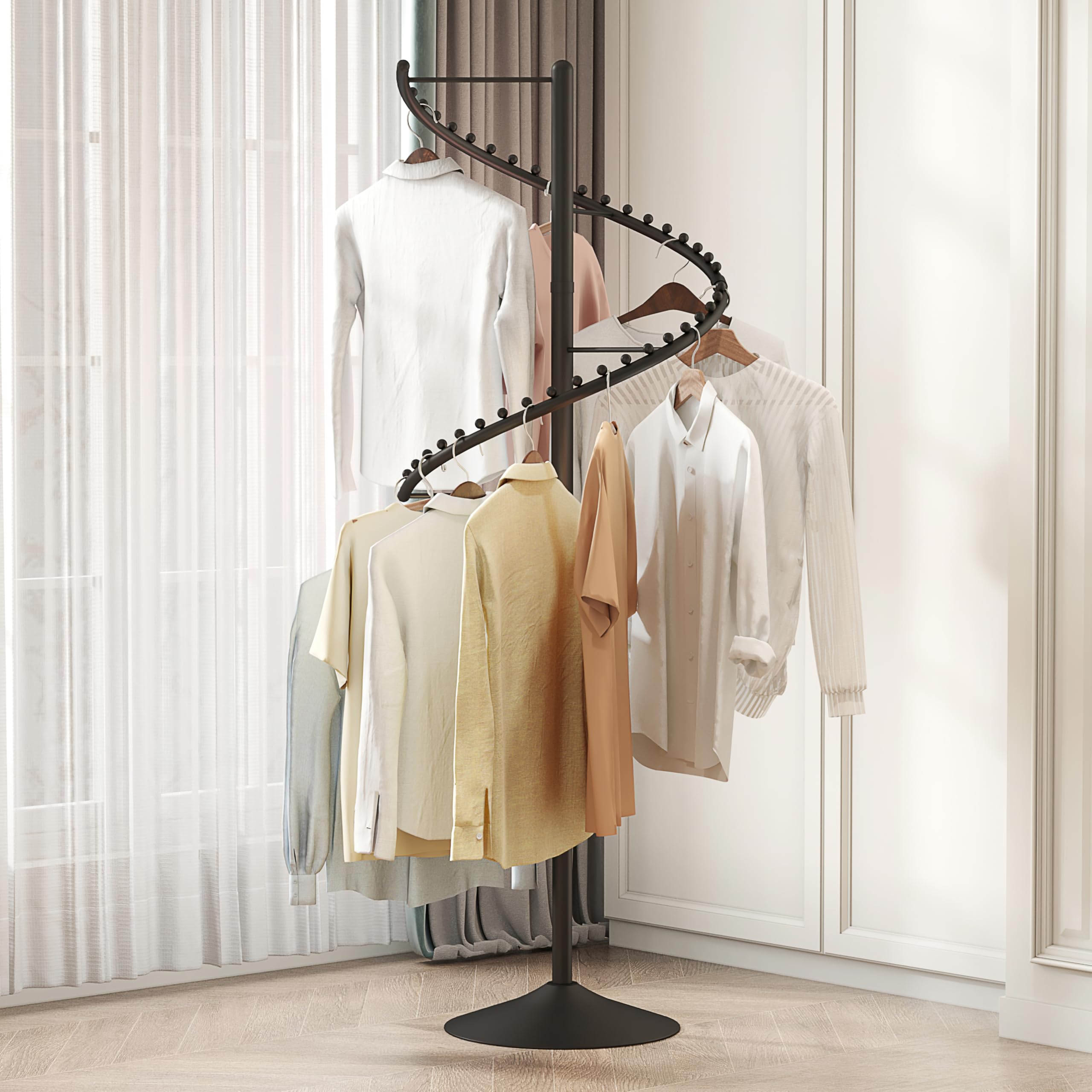Freestanding 360° Rotating Clothing Rack, Heavy Duty Metal Spiral ...