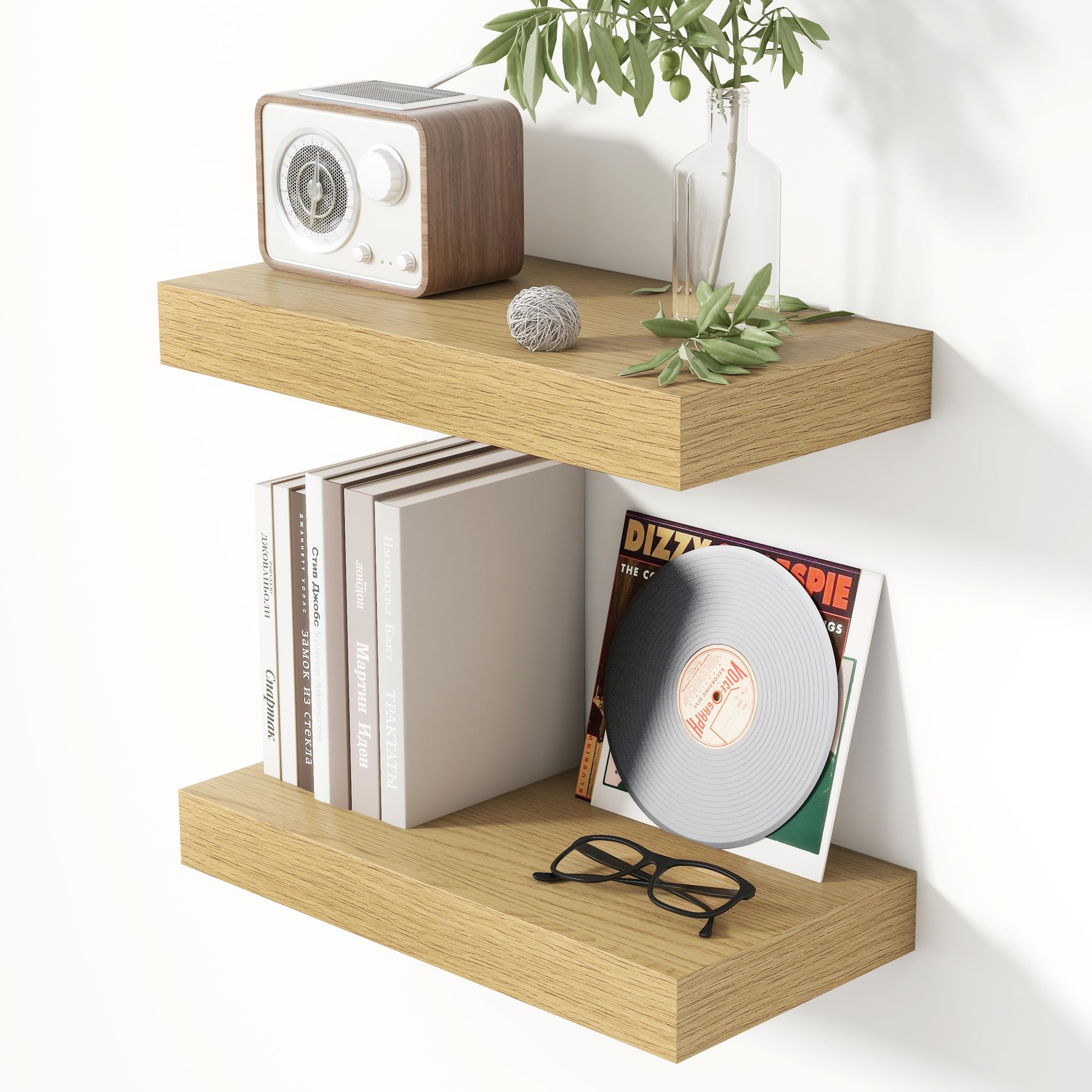 Heimlove 16 Inch Floating Shelves for Wall Oak Shelves Set of 2,Wall ...