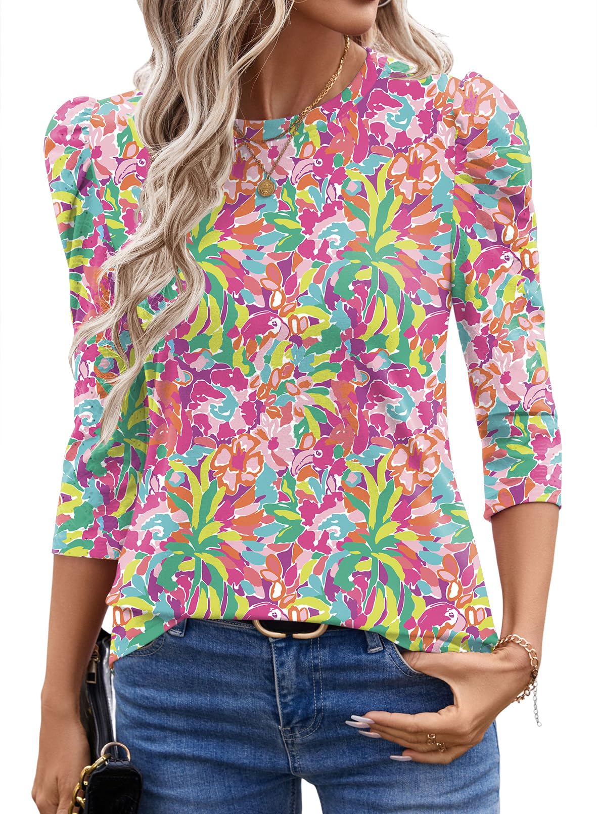 Ivicoer Womens Summer Tops 3/4 Sleeve Short Sleeve Shirts for Women ...