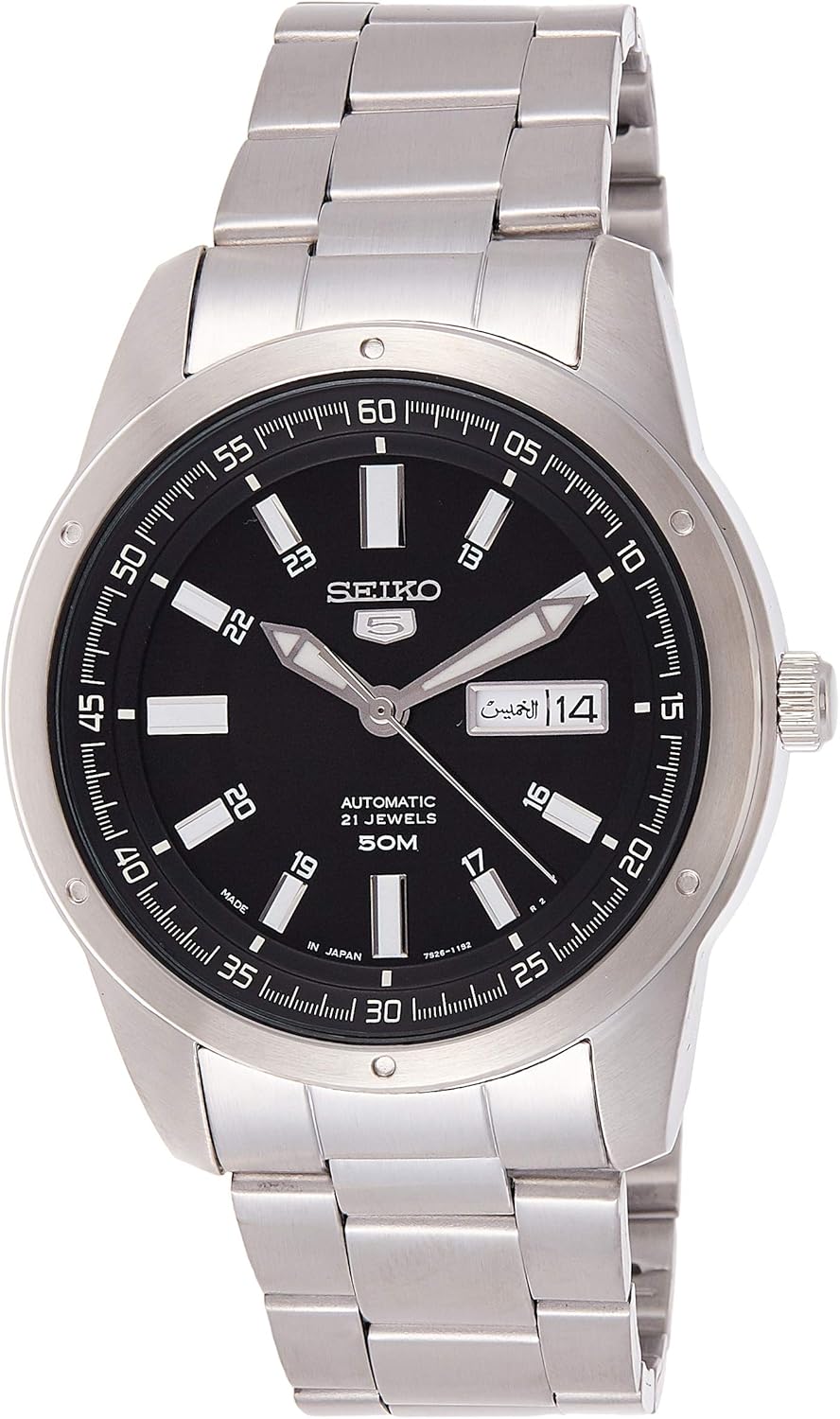 Amazon.com: Seiko 5 Silver/Black Face Automatic Men's Analog Watch ...