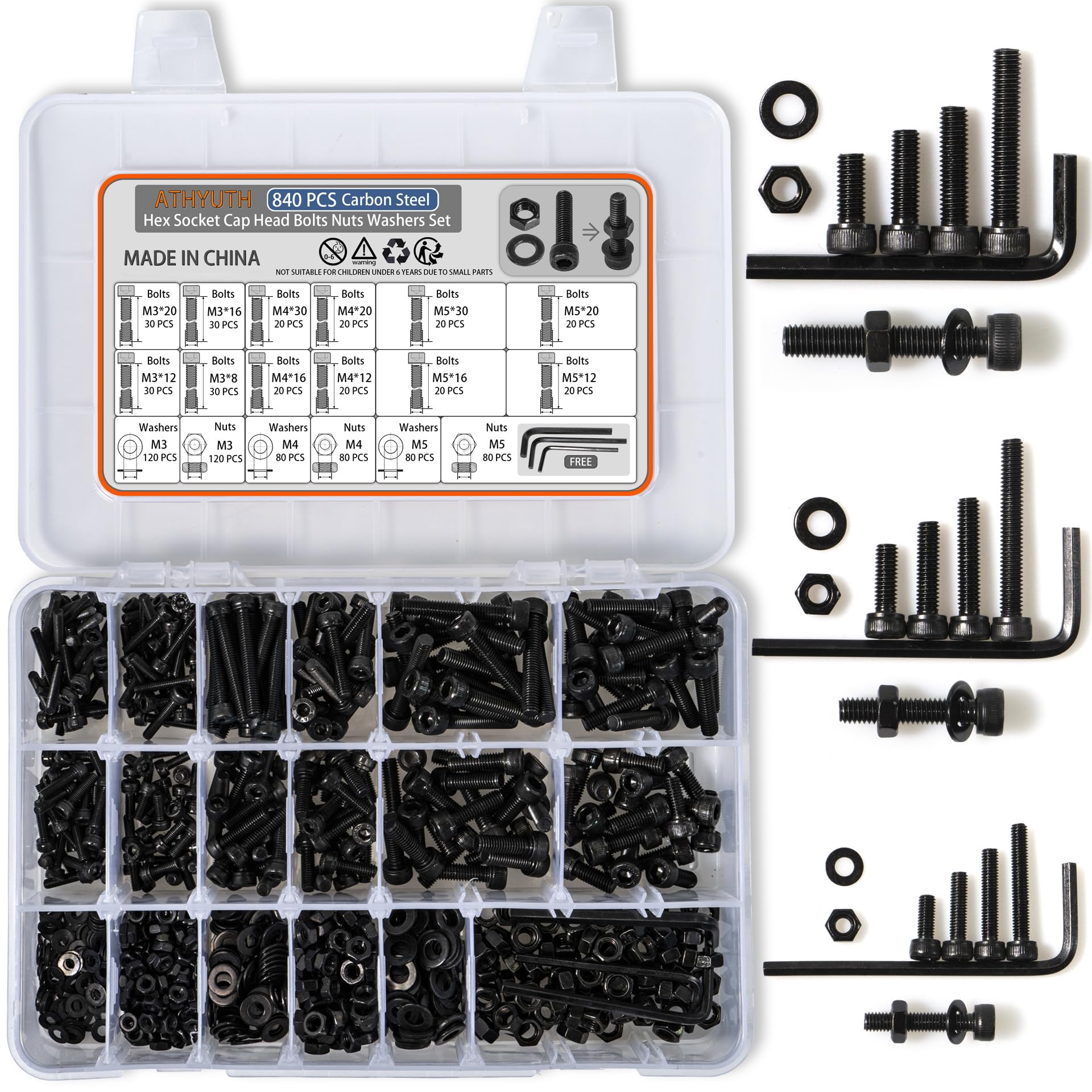ATHYUTH Metric Hex Socket Head Cap Screws Assortment Kit, M3 M4 M5 ...