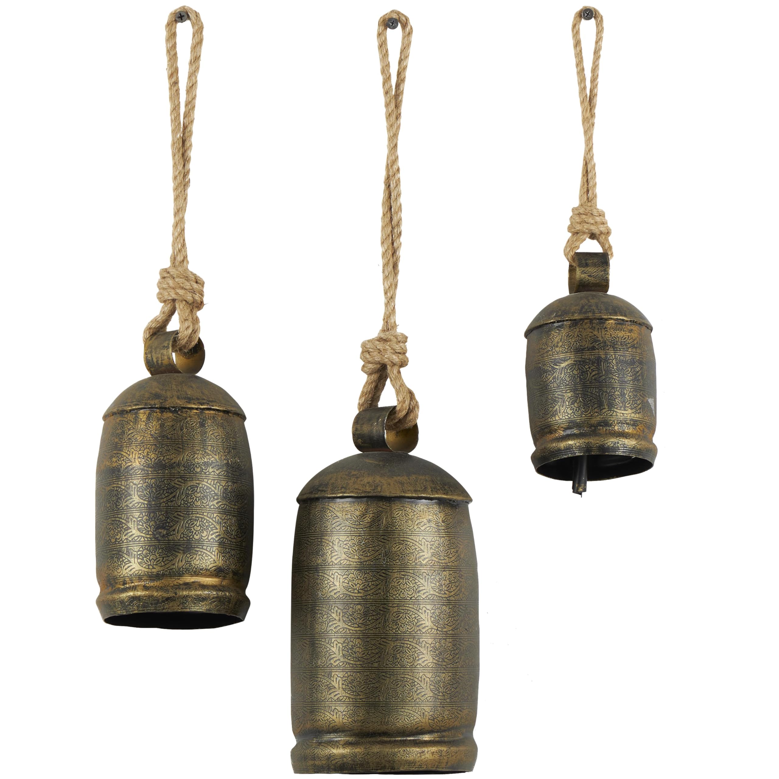 Deco 79 Metal Decorative Cow Bells Tibetan Inspired with Jute Hanging ...