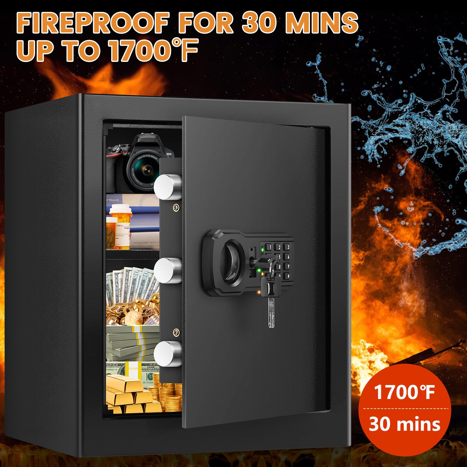 Large Fire Proof Safe Box For HOME USE, 2.3 Cuft Digital Security Box ...