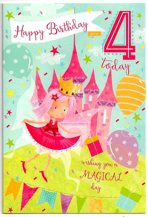 Birthday Card for Four (4) Year Old Girl - Free 1st Class Post (UK ...