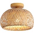 Bamboo Flush Mount Light Fixture Natural Handmade Woven Semi Flush ...
