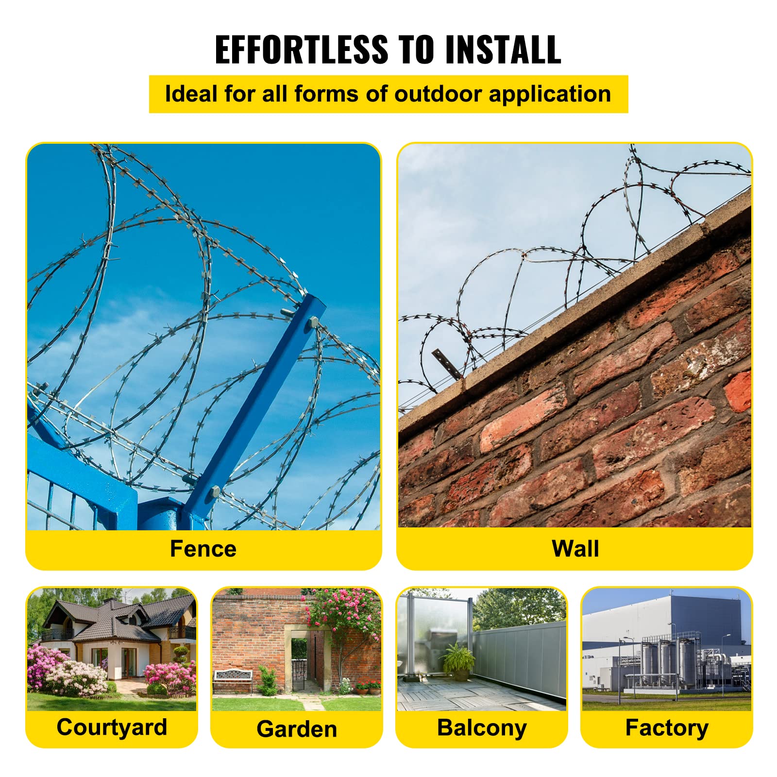 VEVOR Razor Wires, 147 Ft Razor Barbed Wire, 3 Rolls Razor Wire Fencing ...