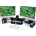 Amazon.com: Dual Monitor Stand Riser w/ Drawer & Metal Leg, Large ...