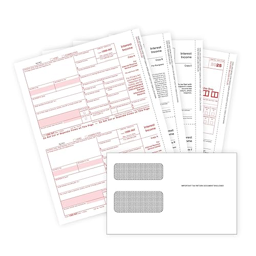 Blue Summit 50 1099 INT Forms 2025 with Envelopes, 1099 Interest Forms 2025, Laser 4 Part Tax ...