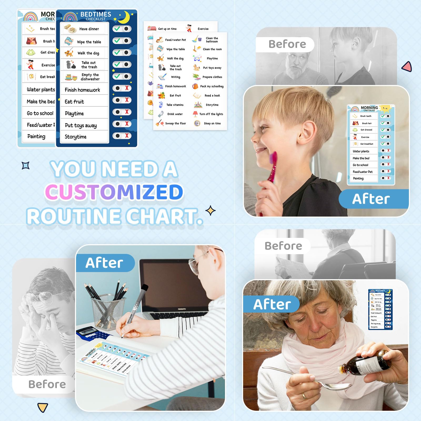 Mua Chore Chart for Kids: Dry Erase Visual Schedule, Magnetic Bedtime ...