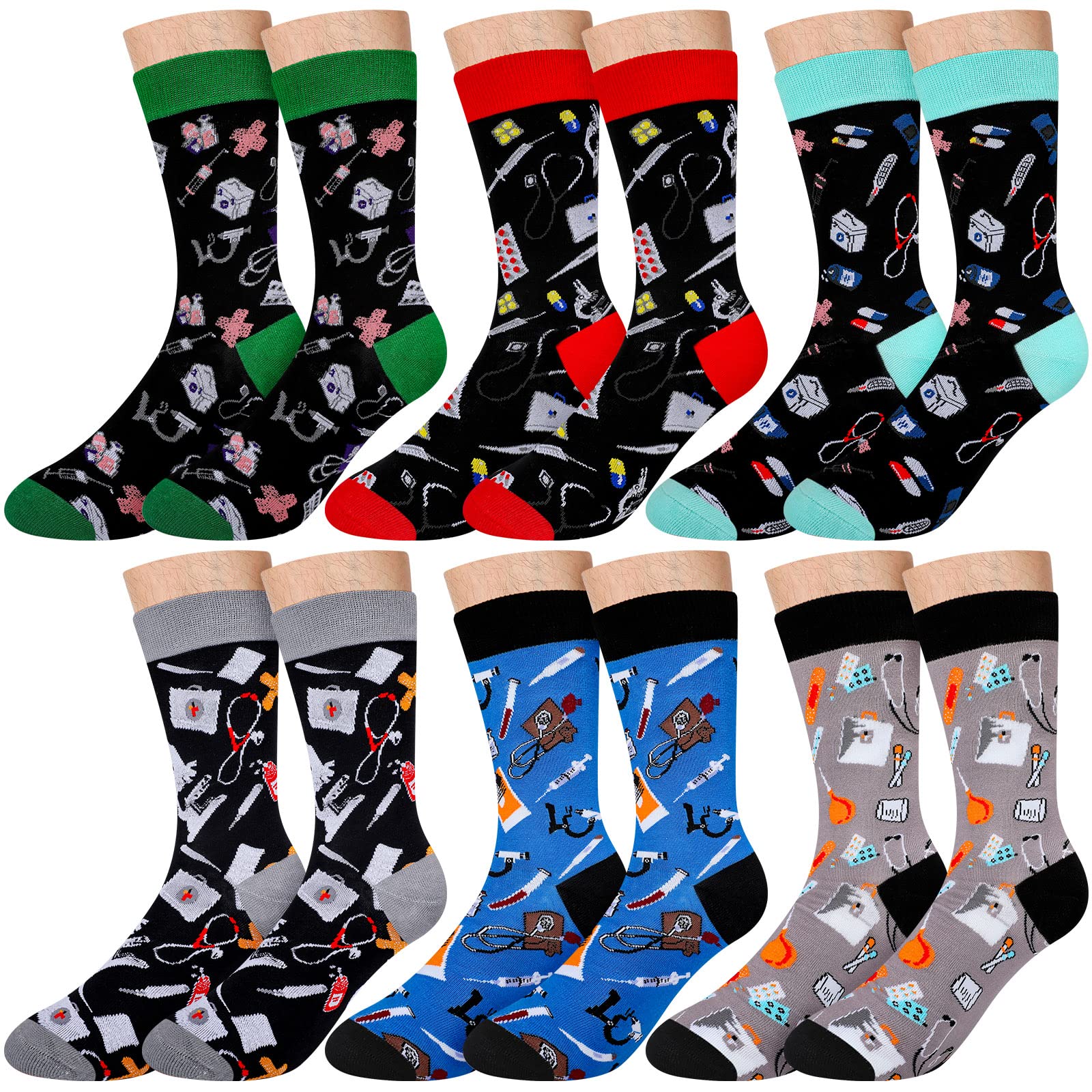 Hercicy 6 Pairs Mens Nurse Socks Funny Medical Socks Nurse Week Gifts ...