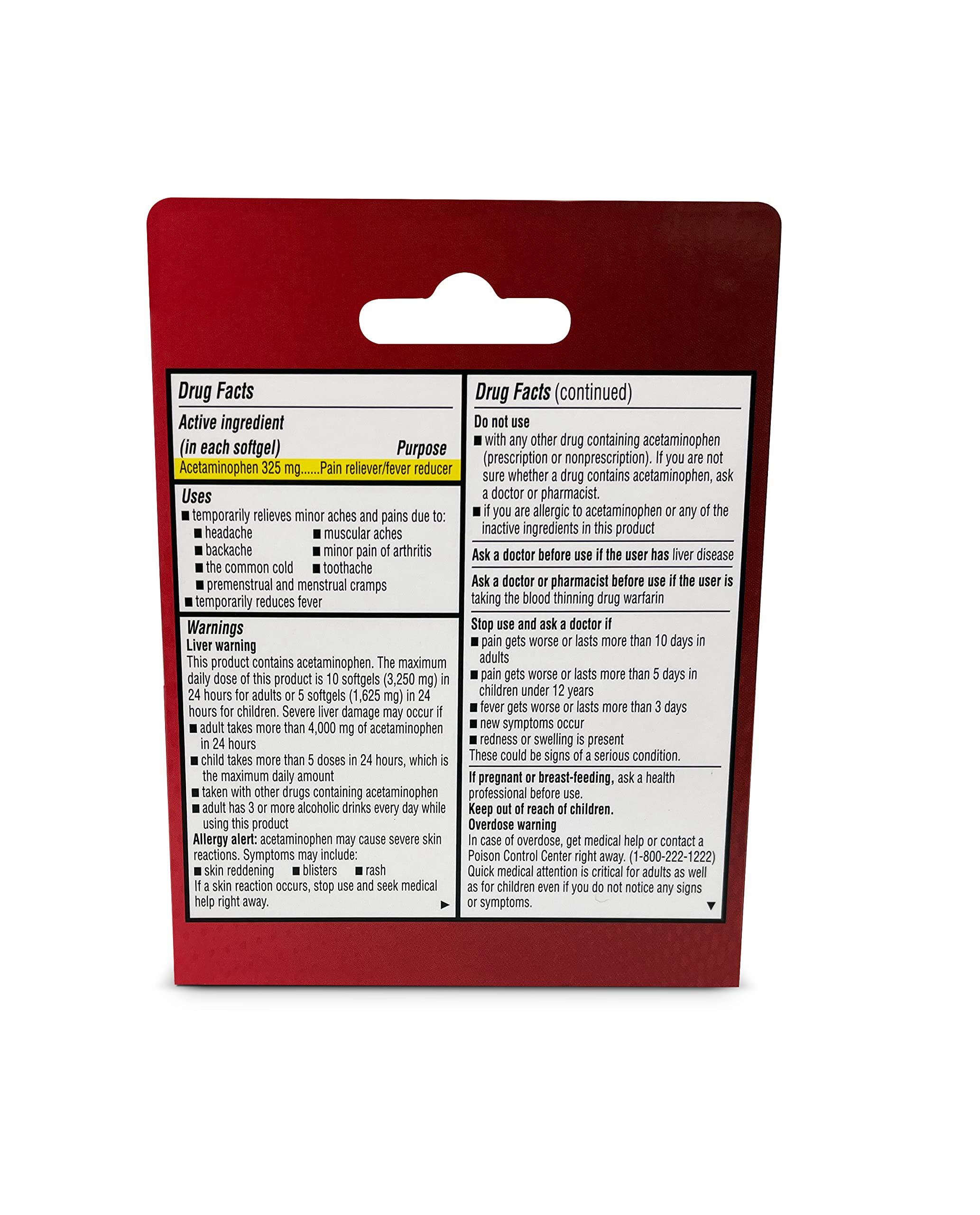 Mua Acetaminophen 325mg 20 Softgels for Pain Relief, Liquid Filled ...