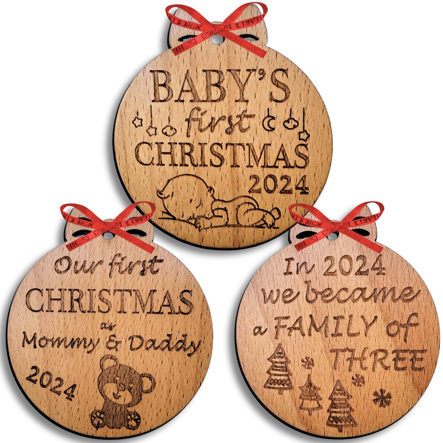 Heart's Sign Babys First Christmas Ornament 2024 Girl & Boy - Set of 3 ...