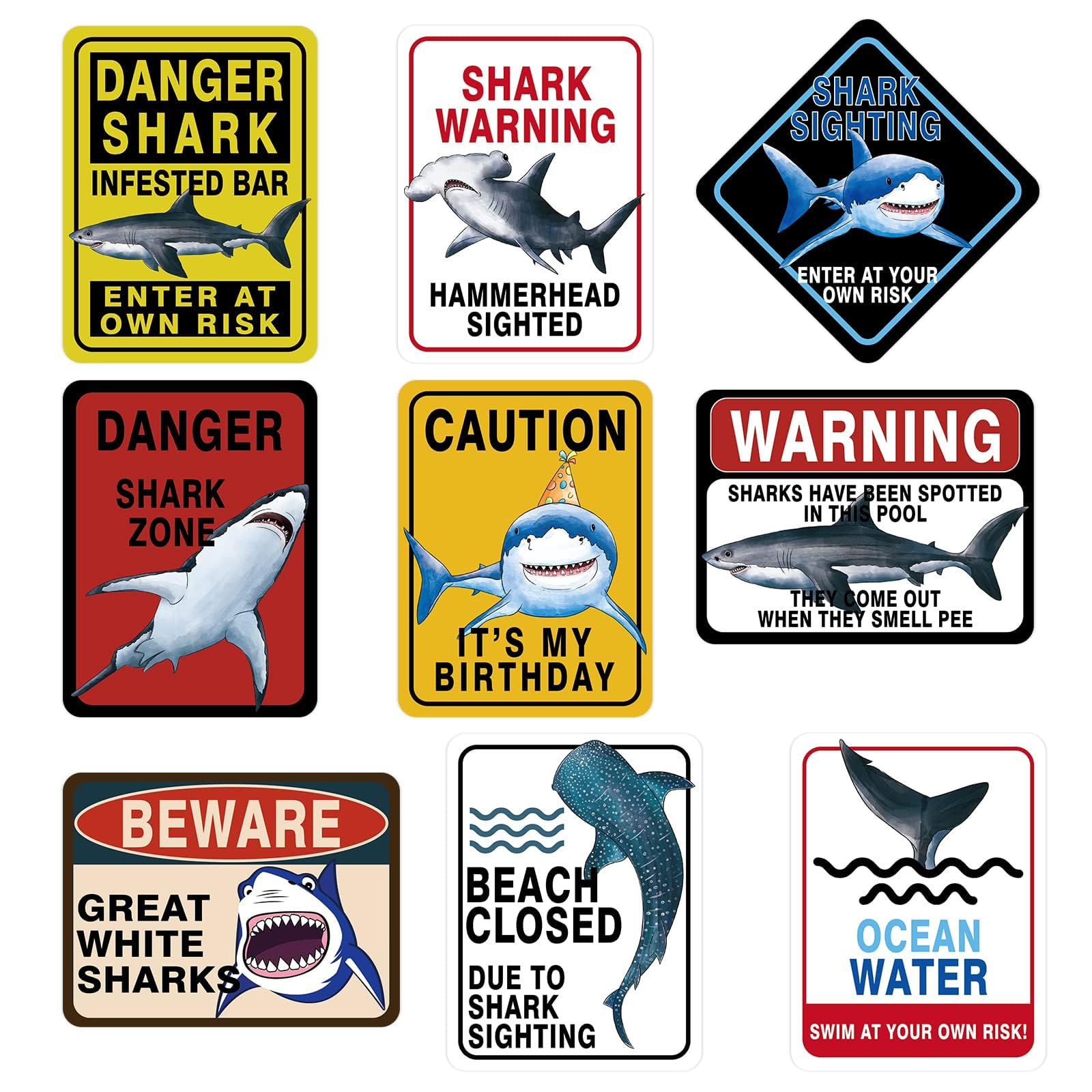 WERNNSAI Shark Zone Party Decorations - 9 PCS Shark Birthday Party Wall ...