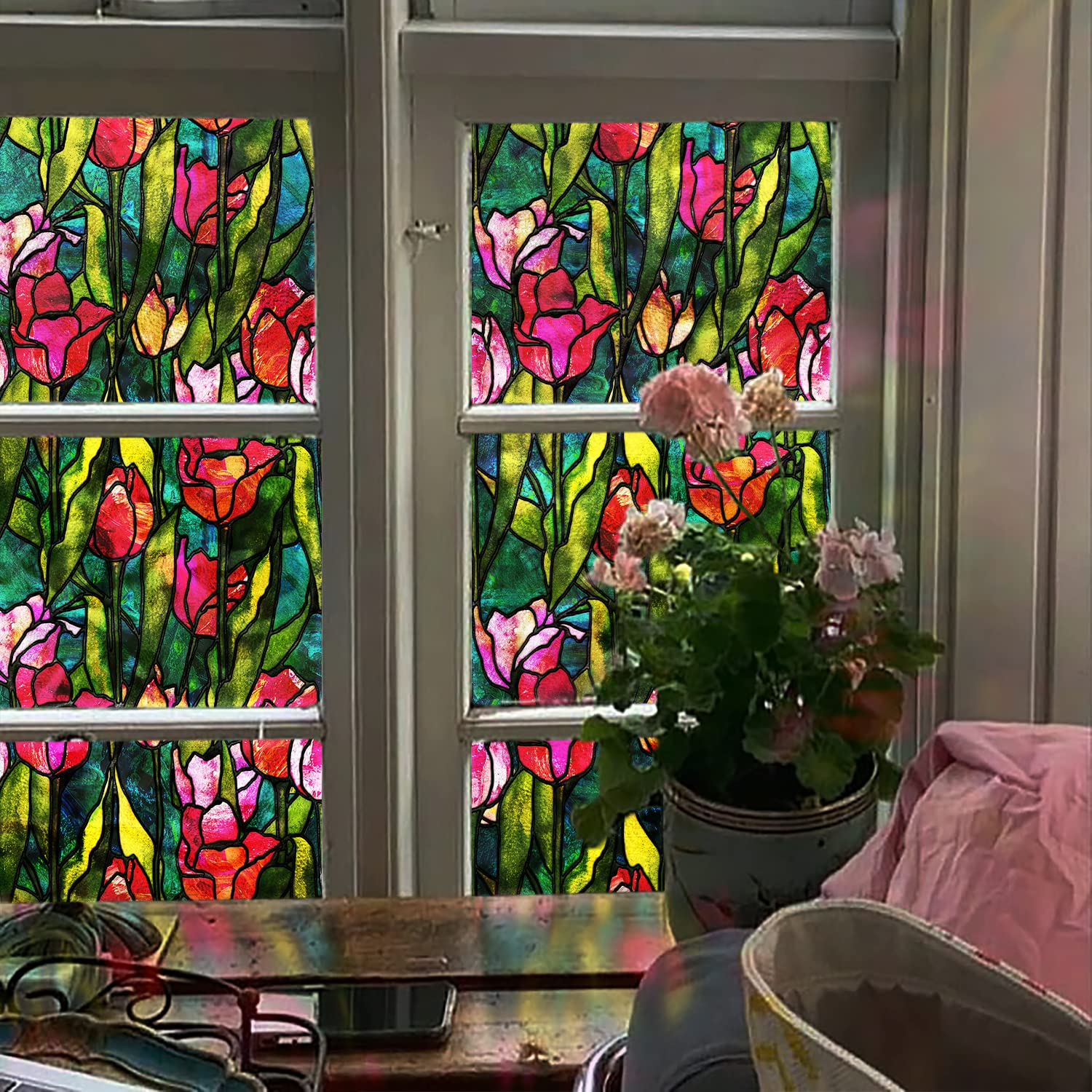 funlife Original Hand-Drawn Stained Glass Window Film, Double-Sided ...