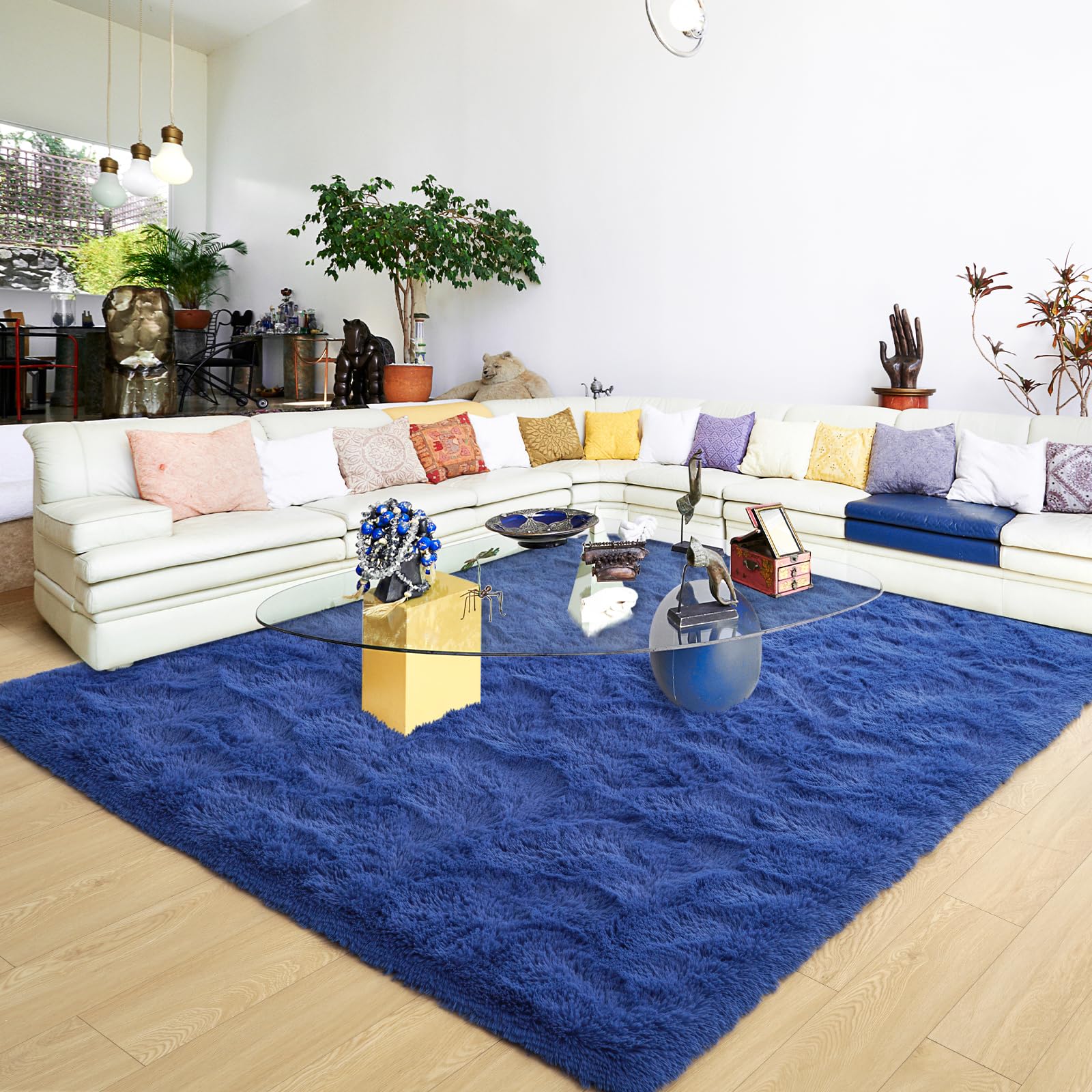 Ultra Soft Light Navy for Bedroom 9x12 Feet, Fluffy Shag Area Rugs for ...