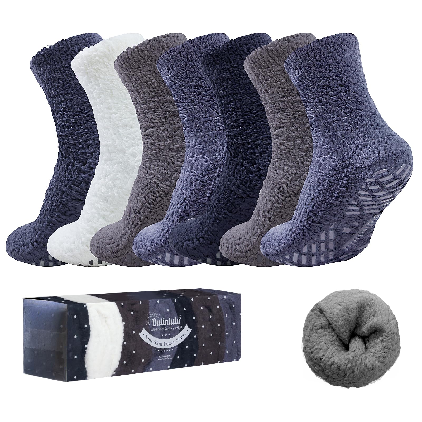 Bulinlulu Fuzzy Socks for Women with Grips Plush Fuzzy Socks Sleep Cozy ...