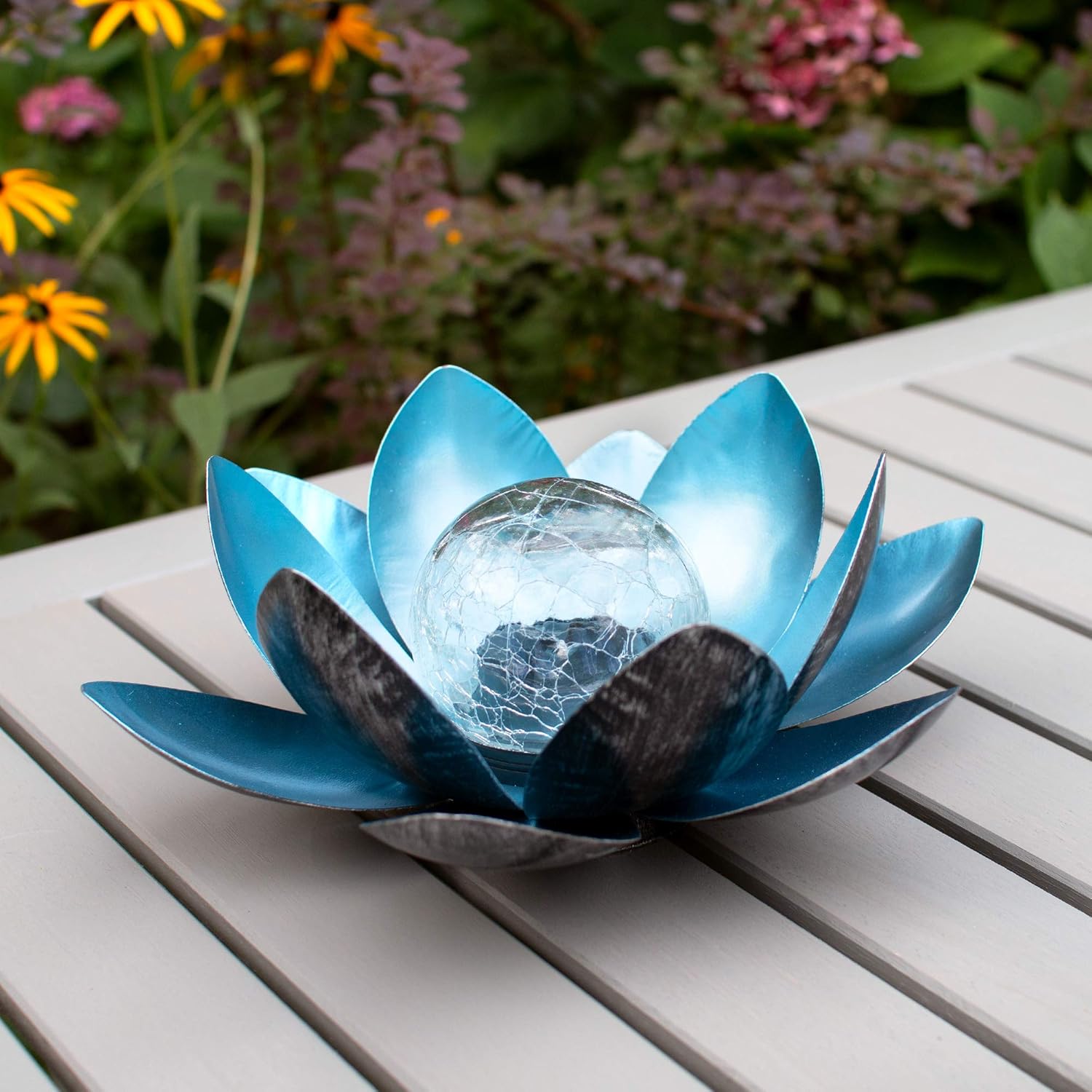 Navaris Solar Garden Light – LED Lotus Outdoor Sun Powered Garden ...